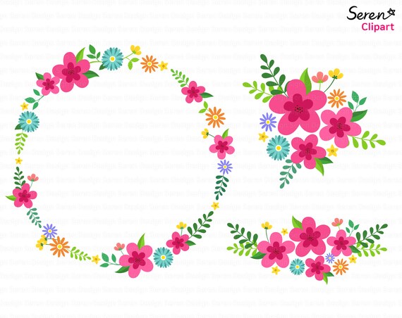 Floral Wreath Svg Flower Ring Bouquet Half Wreath Frames | Etsy