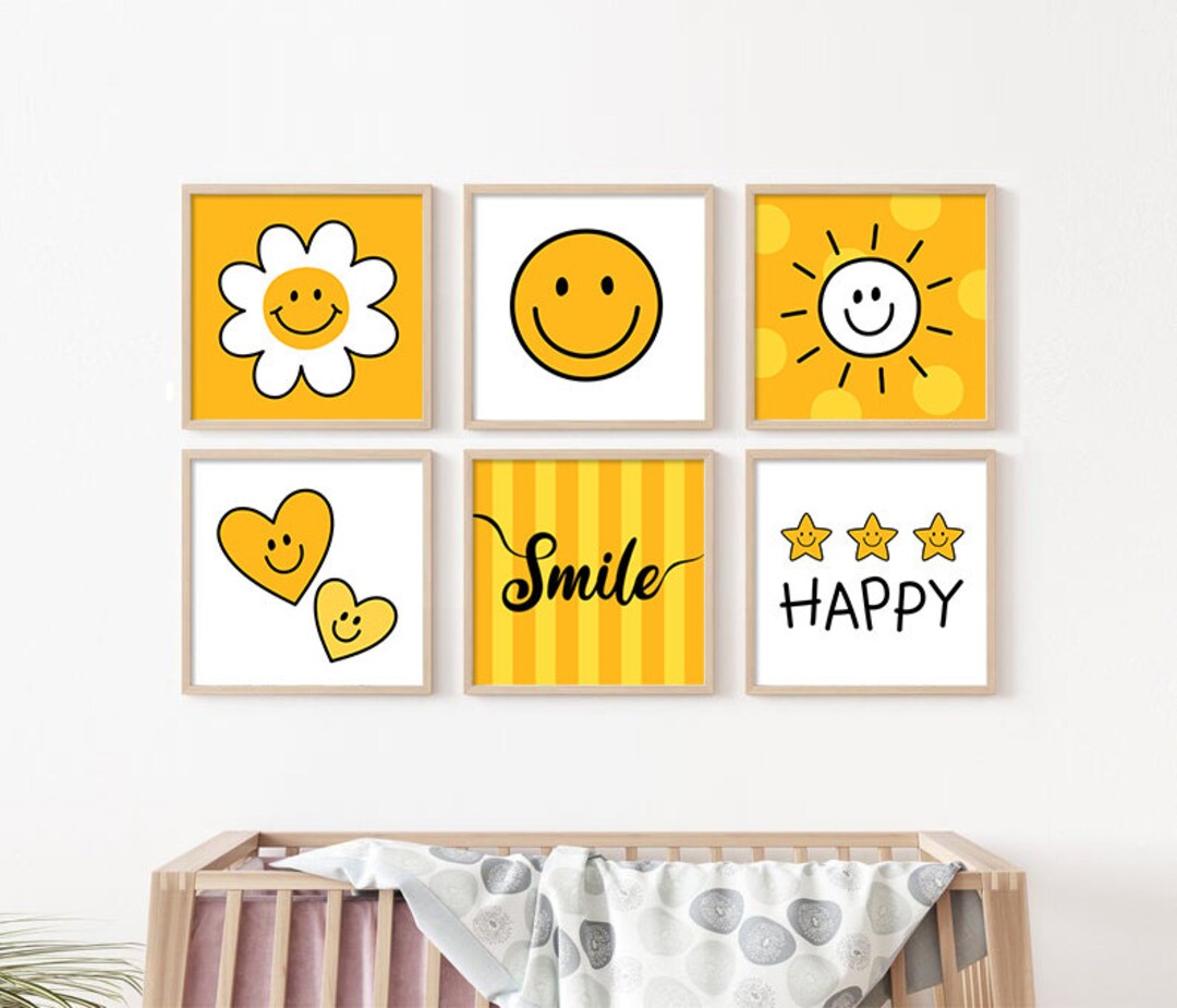 Smile Set of 6 Printable Wall Art Decor Poster, Nursery Art, Yellow ...