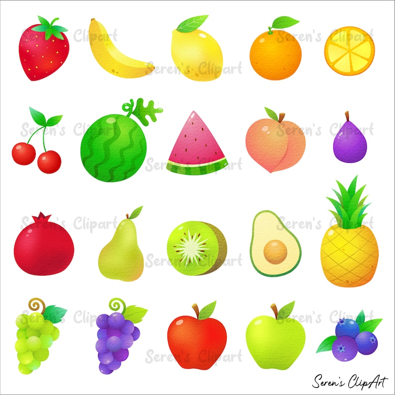 Fruit Clipart Set Instant Download Digital Files, Fruit Icon, Fruit ...