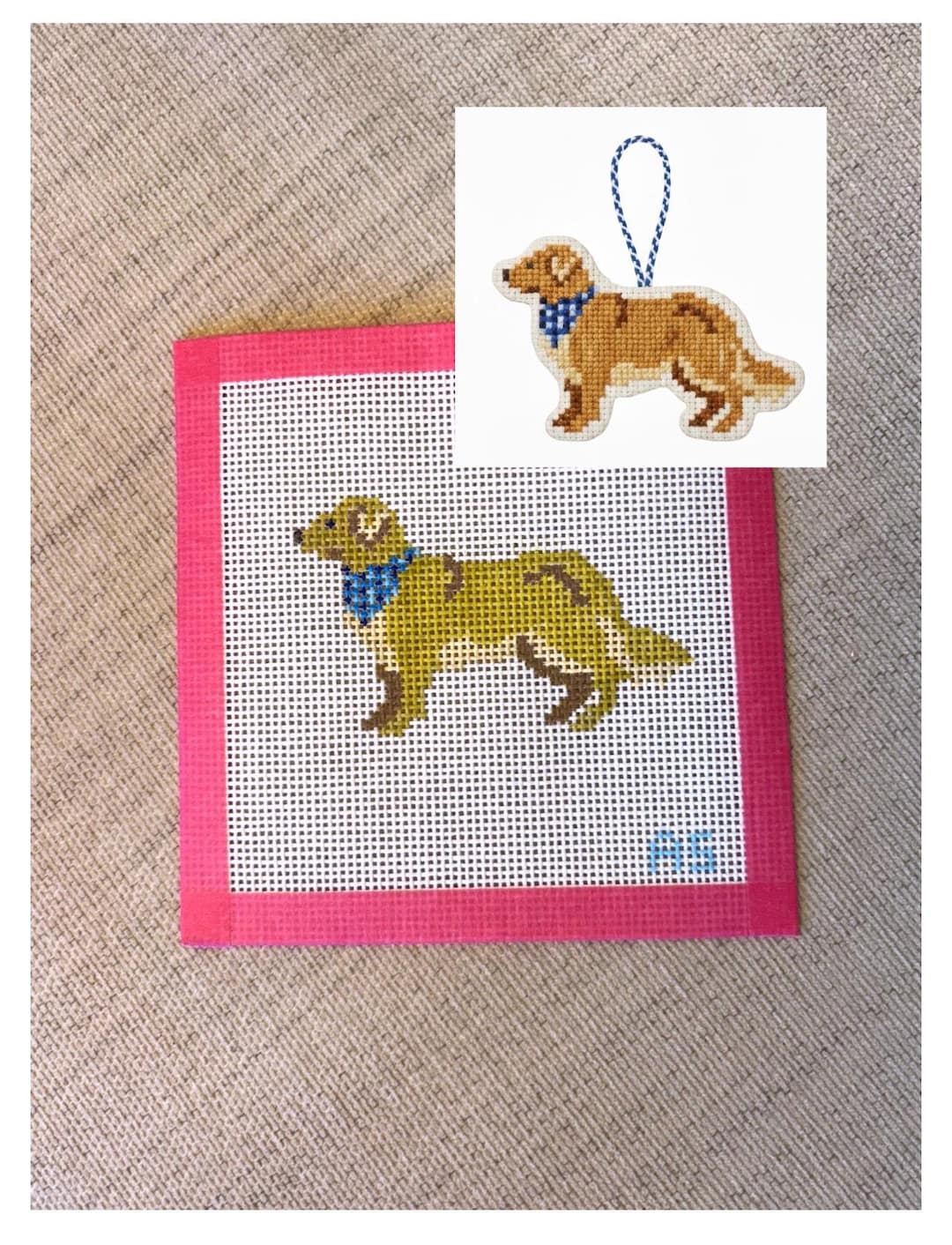 Golden Retriever Dog With Bandana Canvas, 13 Mesh Needlepoint Canvas ...