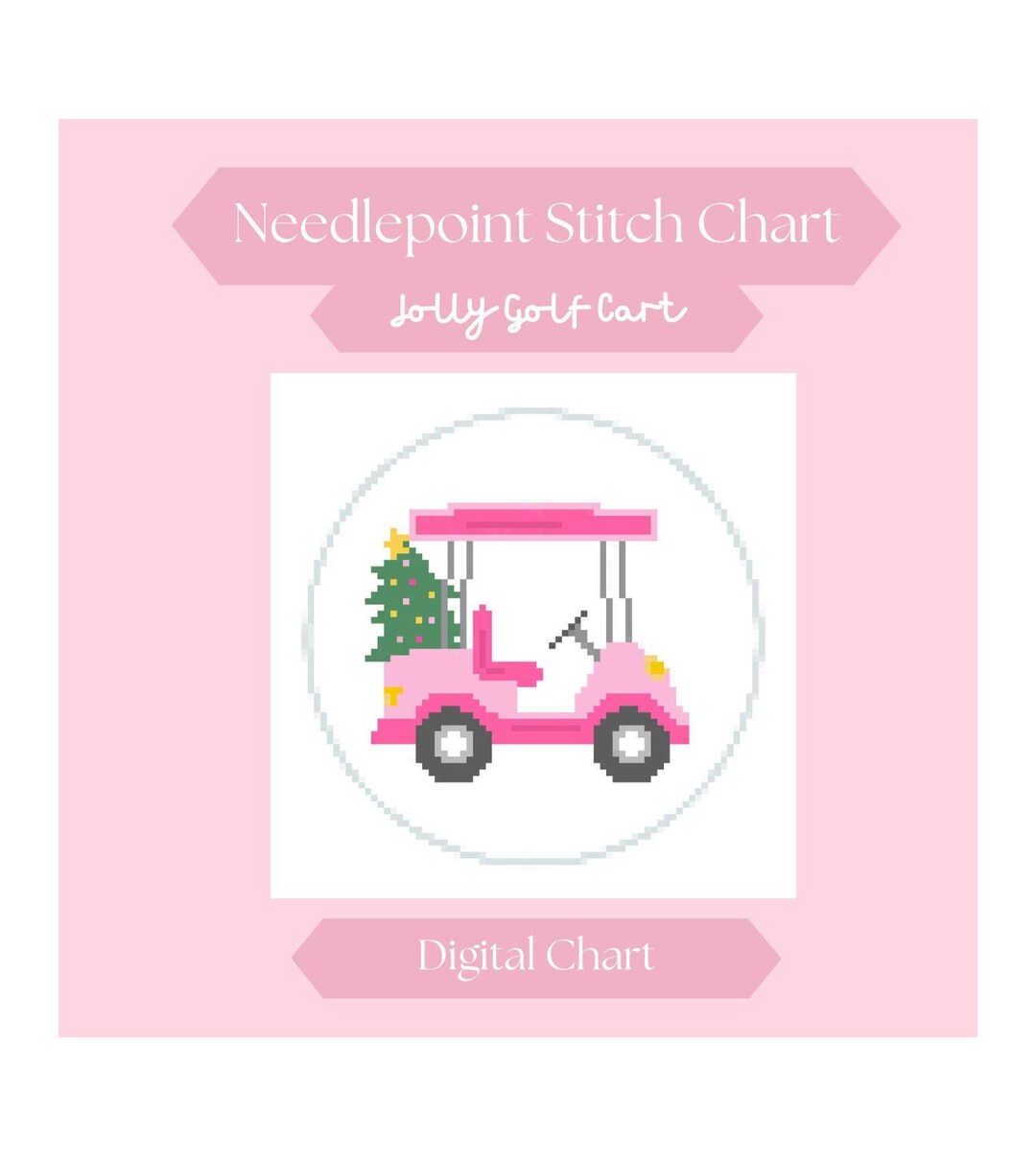 Pink Jolly Golf Cart Needlepoint DIY Chart for Hand Painting Canvas 13 ...