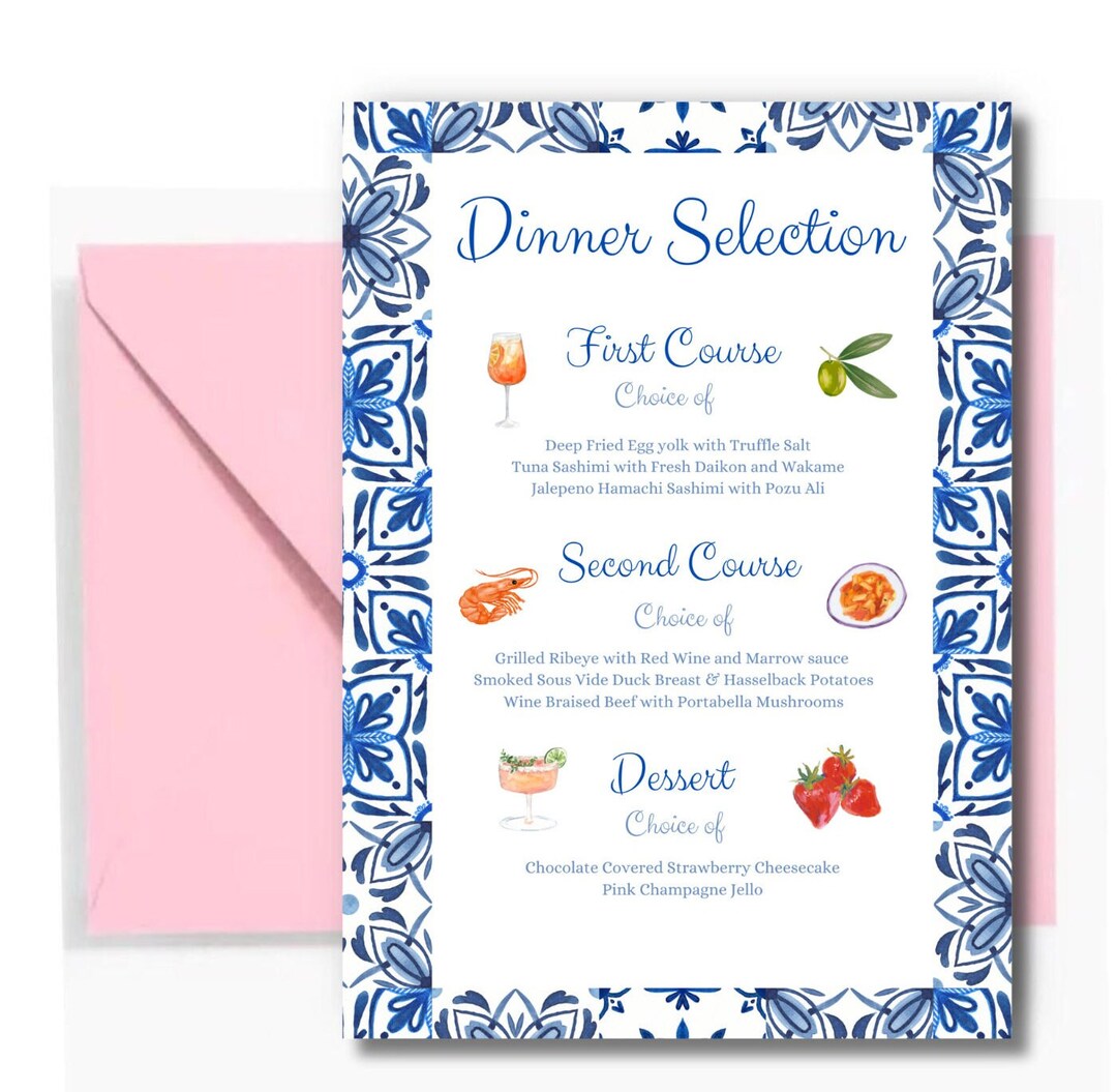 Custom Floral Menu Template, Hand Drawn, Printable Dinner Menu ...