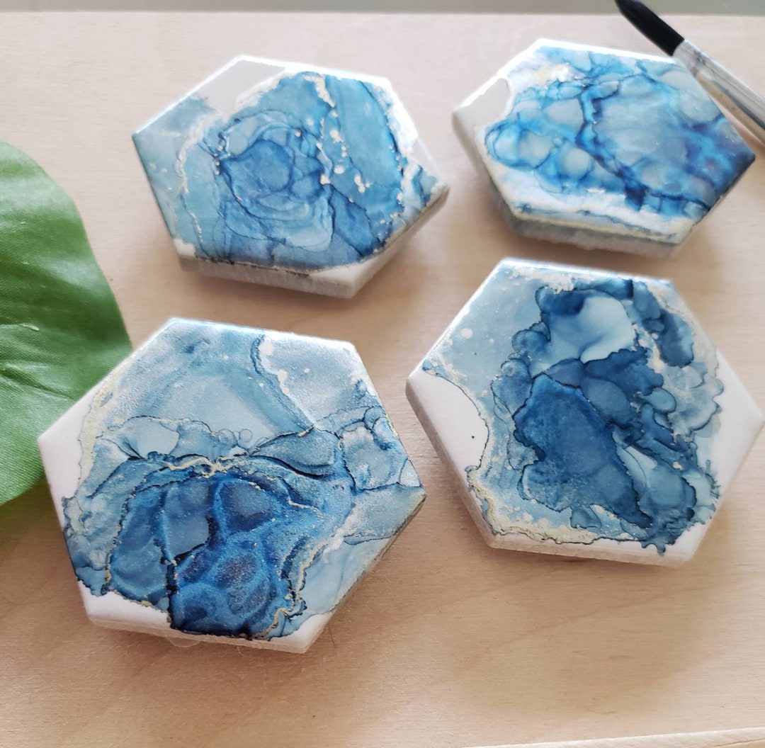 Alcohol Ink Magnets, Ceramic Magnet Set of 4, Hand Painted Magnets ...