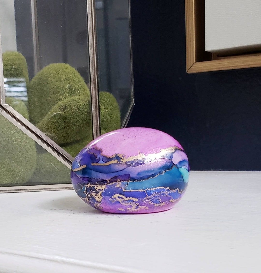 Alcohol Ink Egg Custom Blue Pink & Gold Hand Painted - Etsy