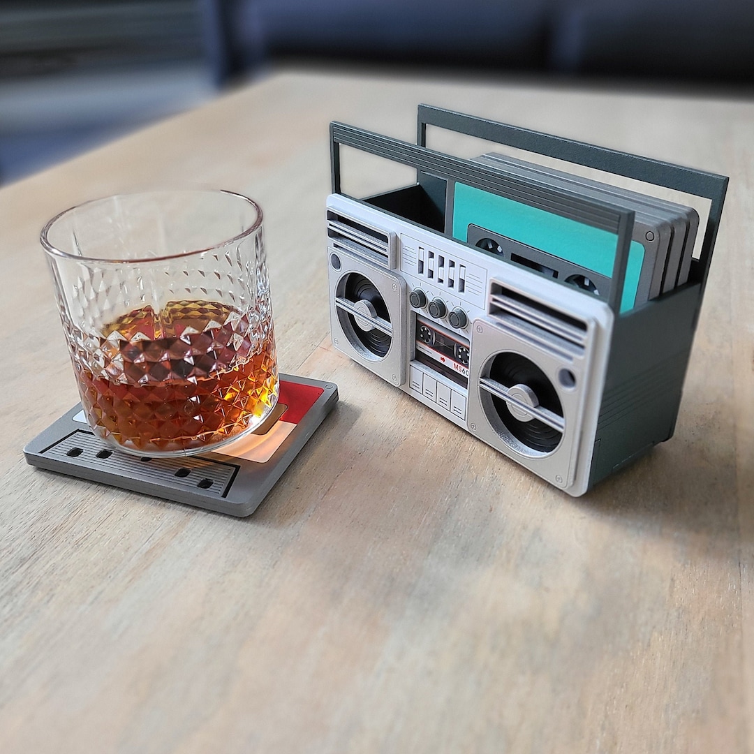 Boomer Coasterbox Set : Retro Boombox Holder With 4 Cassette Tape ...