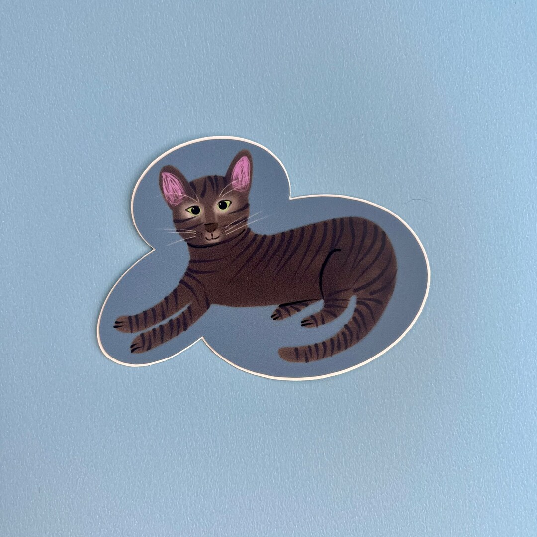 TABBY CAT STICKER - Decals for Laptop - Gray Tabby Cat Sticker ...