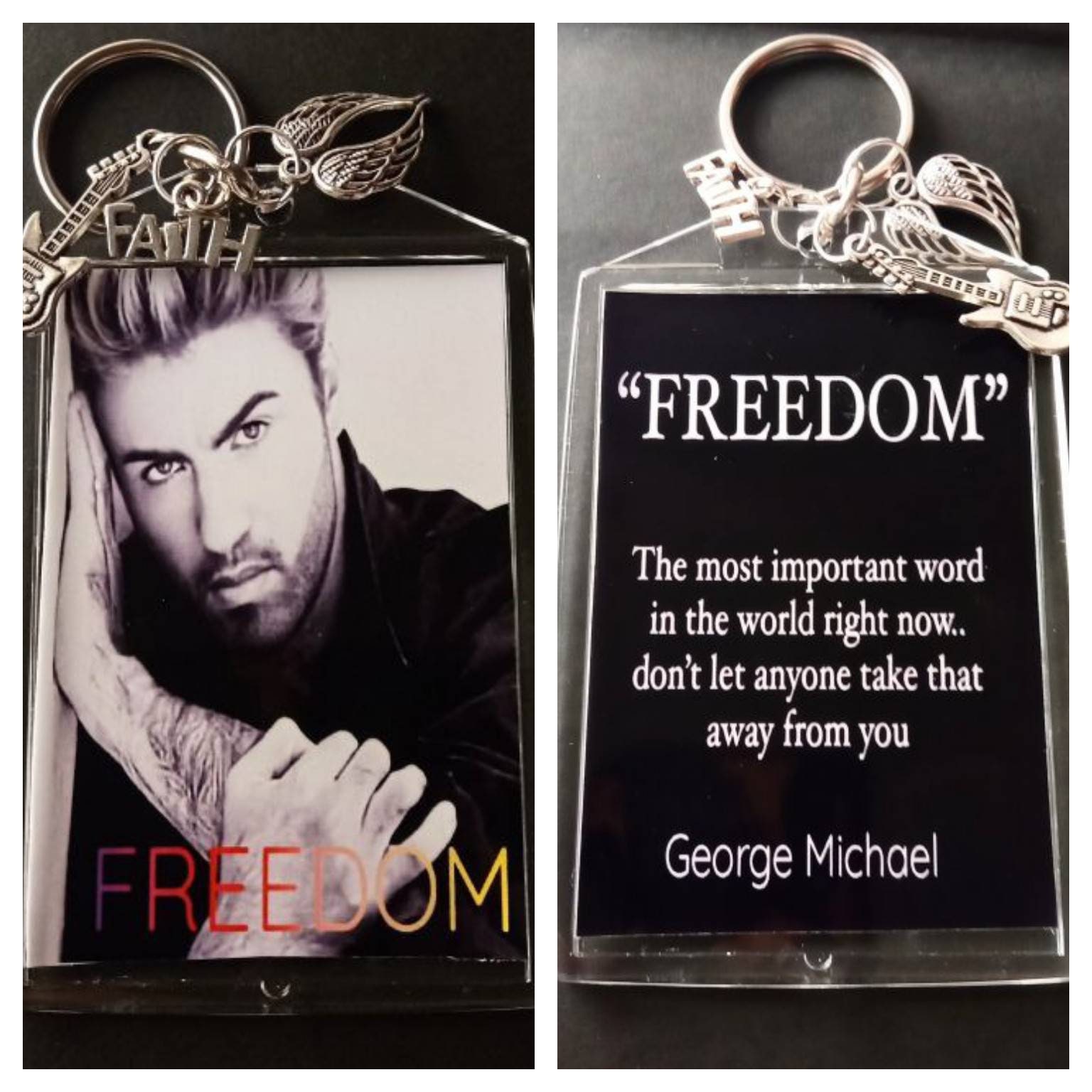 George Michael Keyring/keychain, FREEDOM, Double Sided, George Michael ...