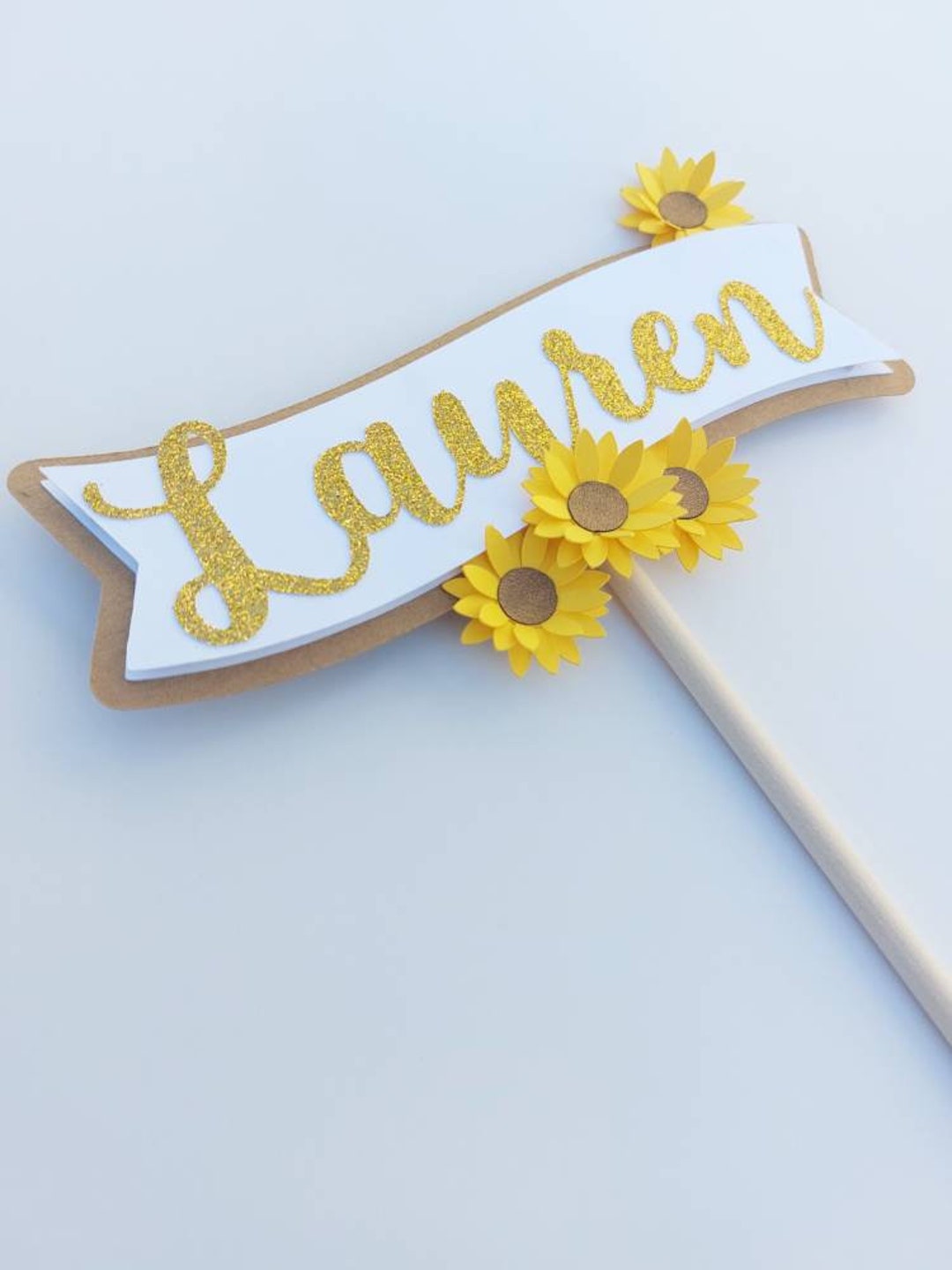 Yellow Glitter Sunflower Happy Birthday Cake Topper- Cake Topper for ...