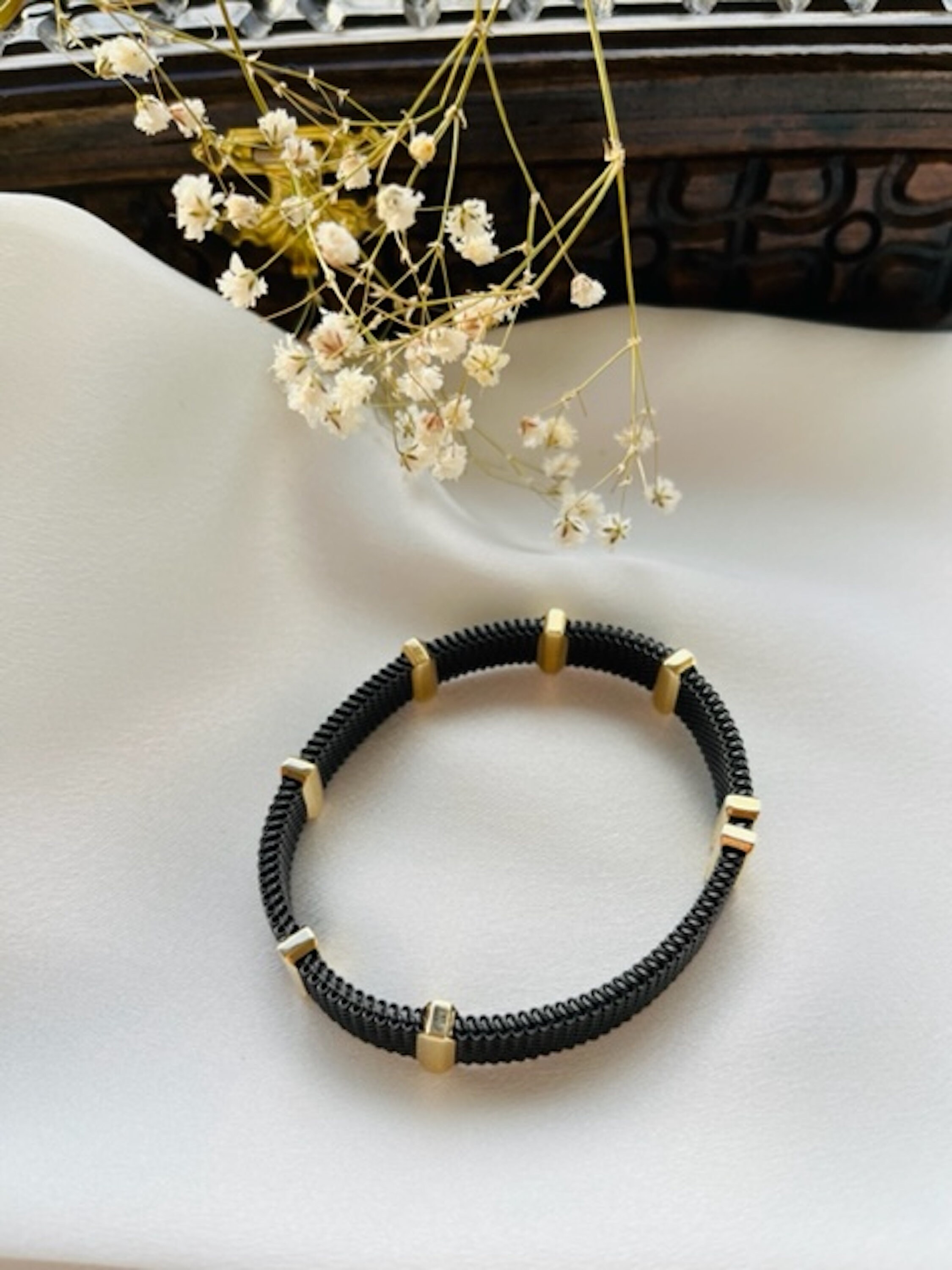 Real 14K Yellow Gold Men Bracelet Black Stainless Steel Cord - Etsy