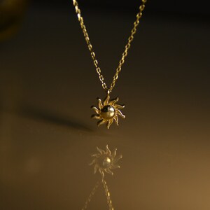 14k Solid Gold Dainty Sun Necklace / Solar Celestial Star Sun Necklace ...