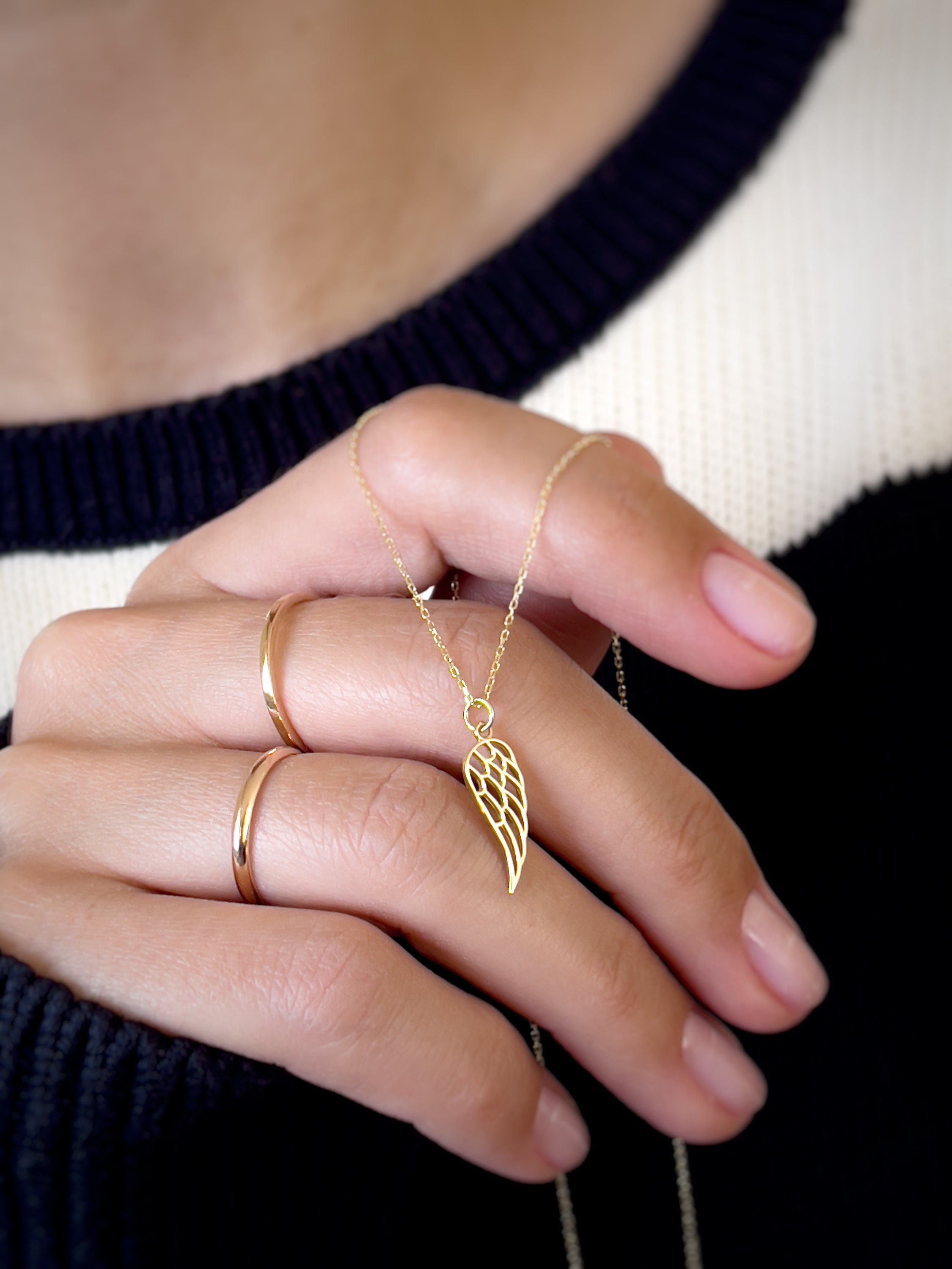 14K Solid Gold Wing Charm / 14K Solid Gold Wing Pendant / | Etsy