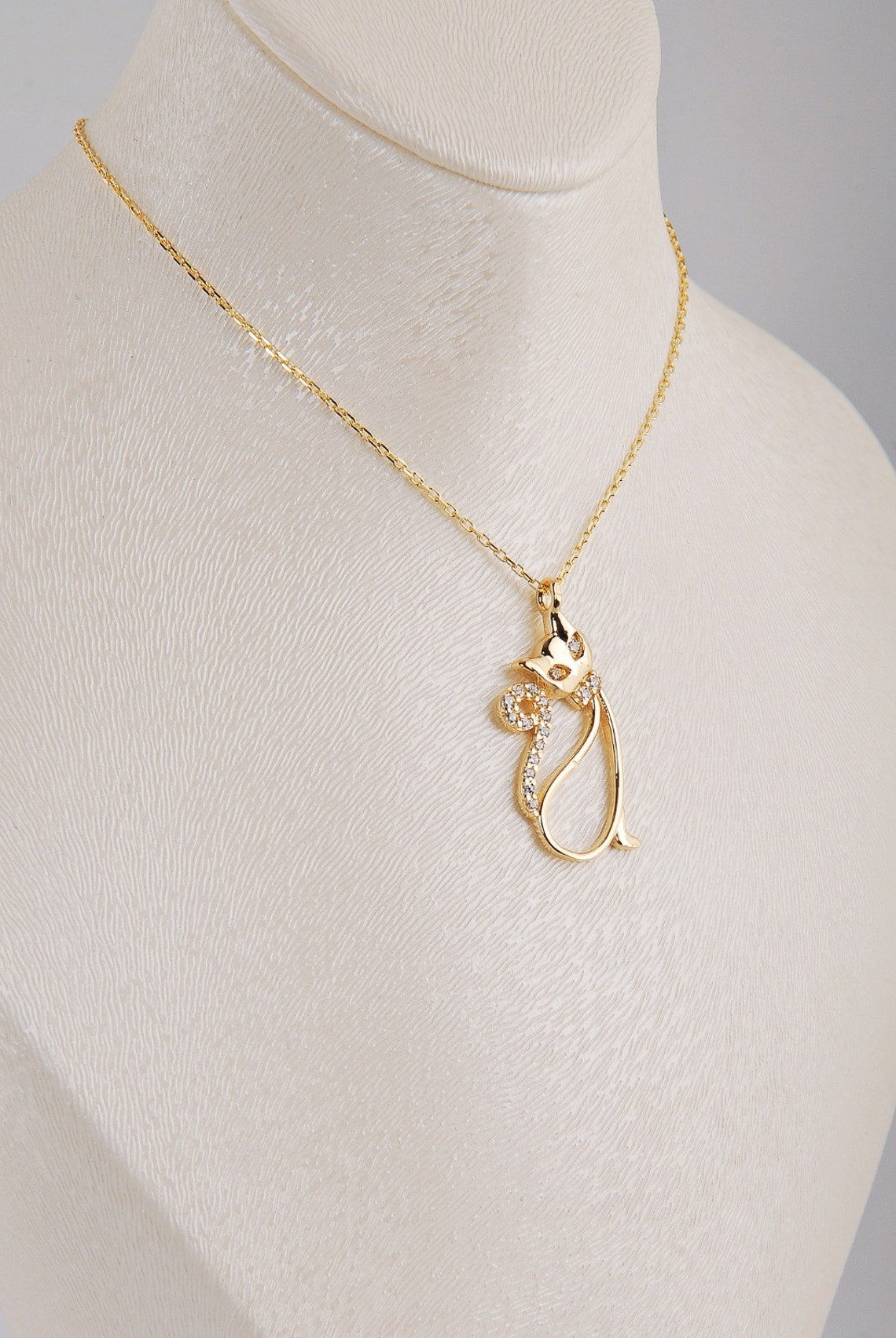 14K Solid Gold Cat Pendant / Cat Pendant Jewelry / 14K Solid | Etsy