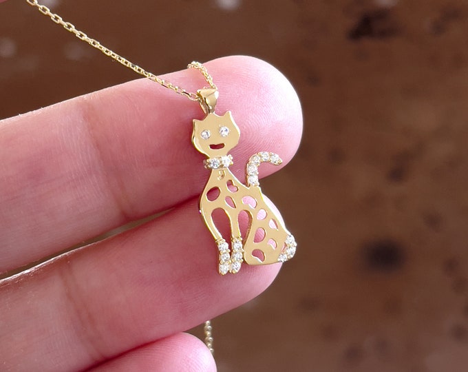 14K Solid Gold Cat Pendant / Cat Pendant Jewelry / 14K Solid - Etsy