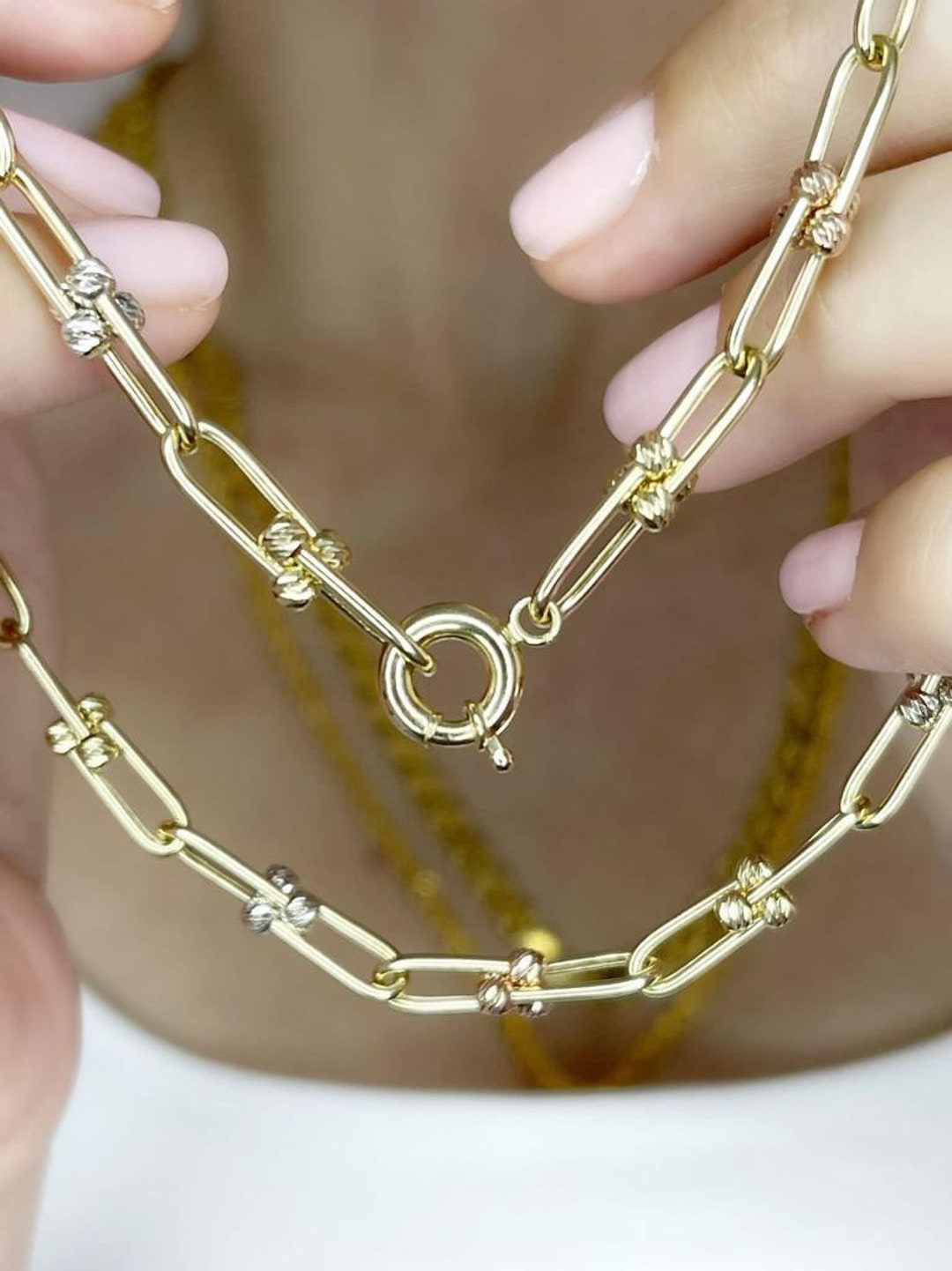 Link Chain Necklace in Gold, 14k Gold Chunky U Link Necklace, Choker ...