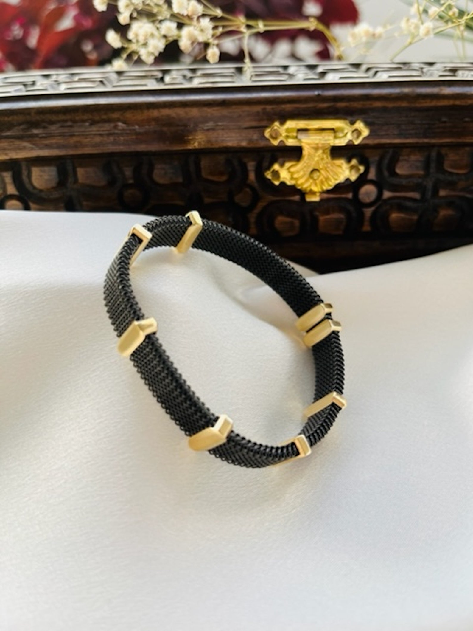 Real 14K Yellow Gold Men Bracelet Black Stainless Steel Cord - Etsy