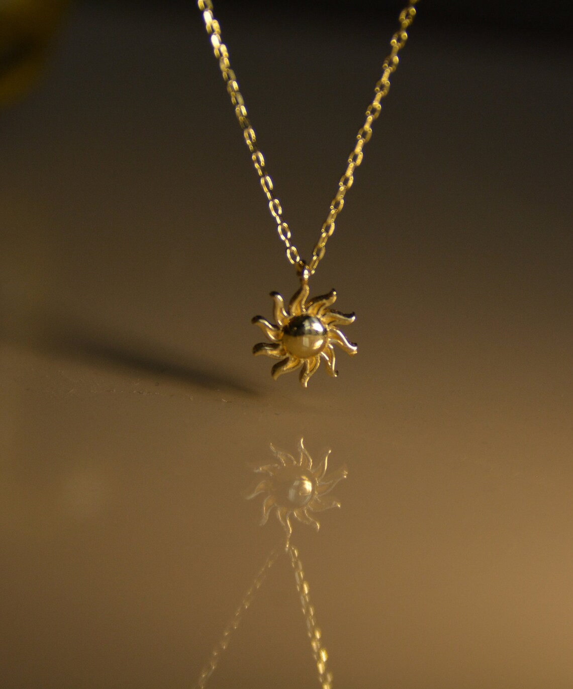 14k Solid Gold Dainty Sun Necklace / Solar Celestial Star Sun - Etsy