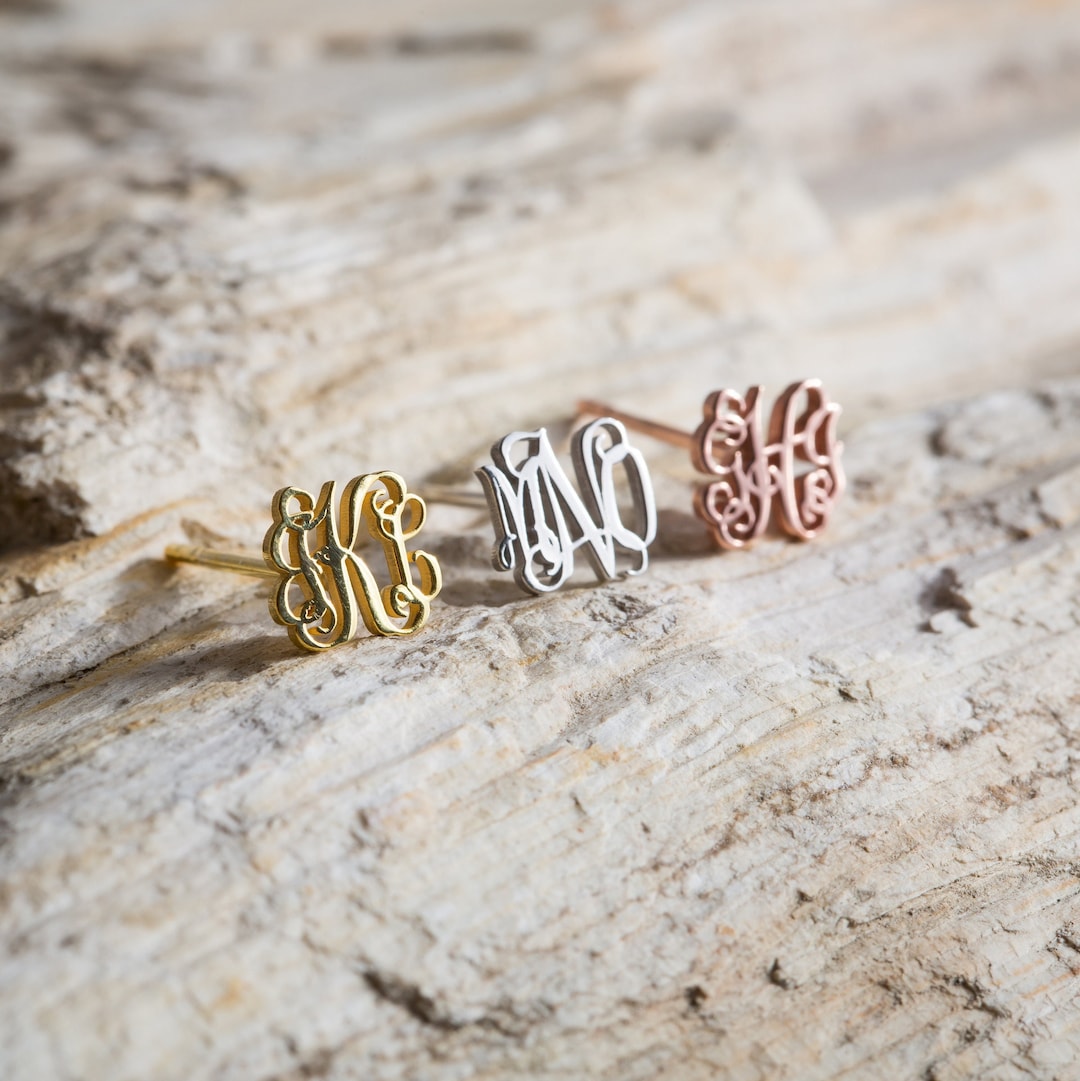 Gold Monogram Earrings Monogram Earrings for Women Christmas Gift Monogram Stud Earrings ...