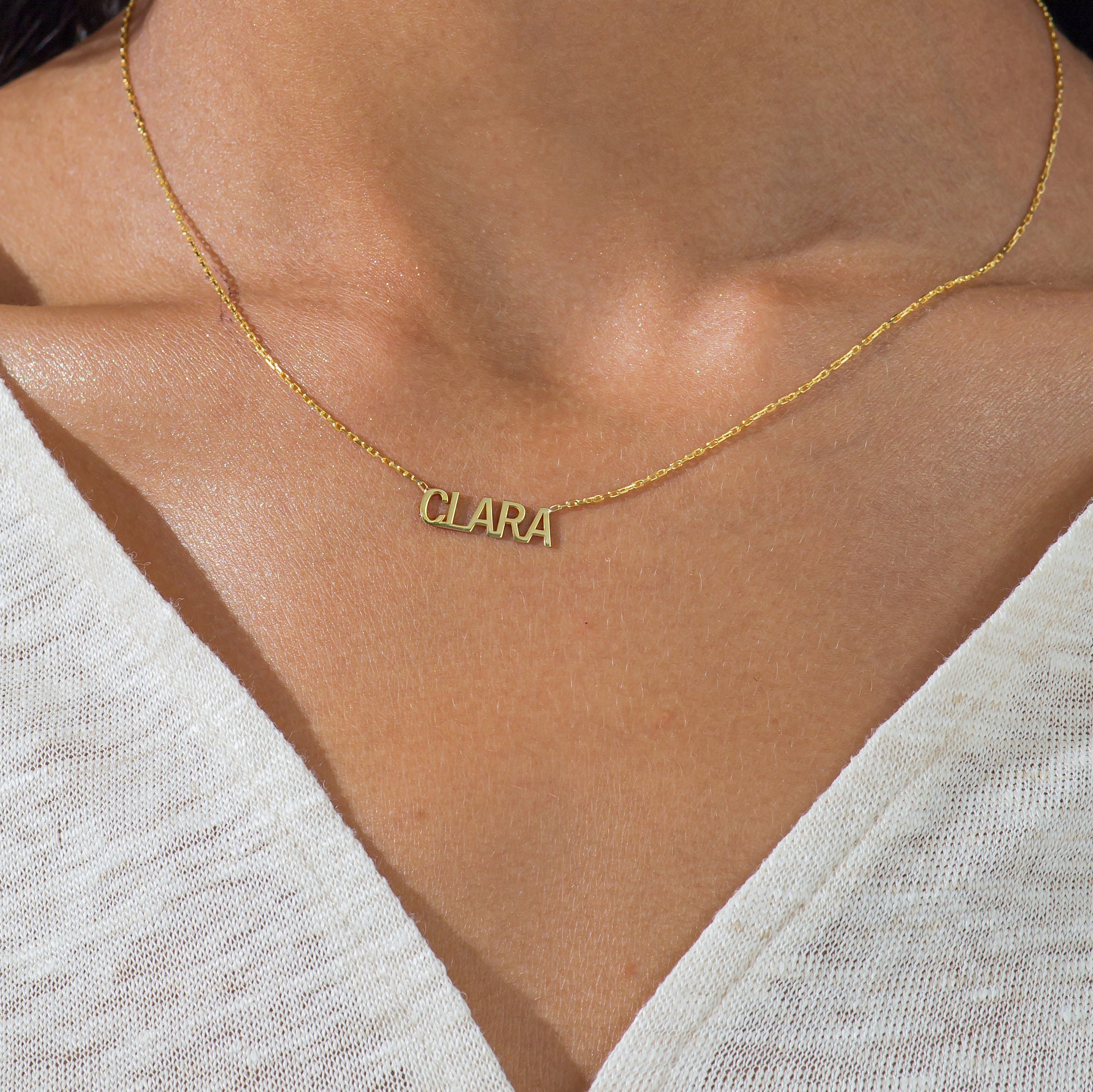 Custom Name Necklace Simple Block Name Necklace Dainty - Etsy