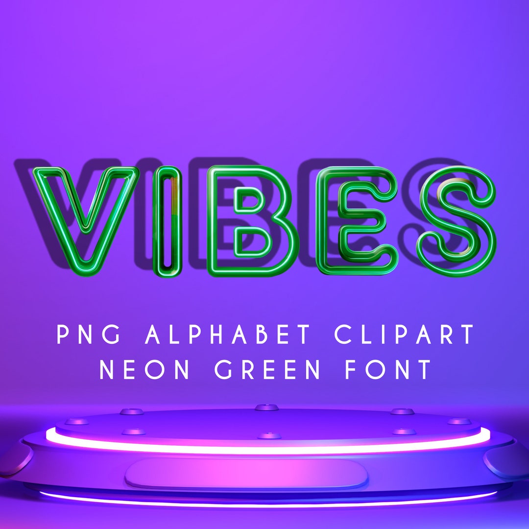 Neon Font PNG Lettering, Digital Green Glowing Letters, 3D Alpha Doodle ...