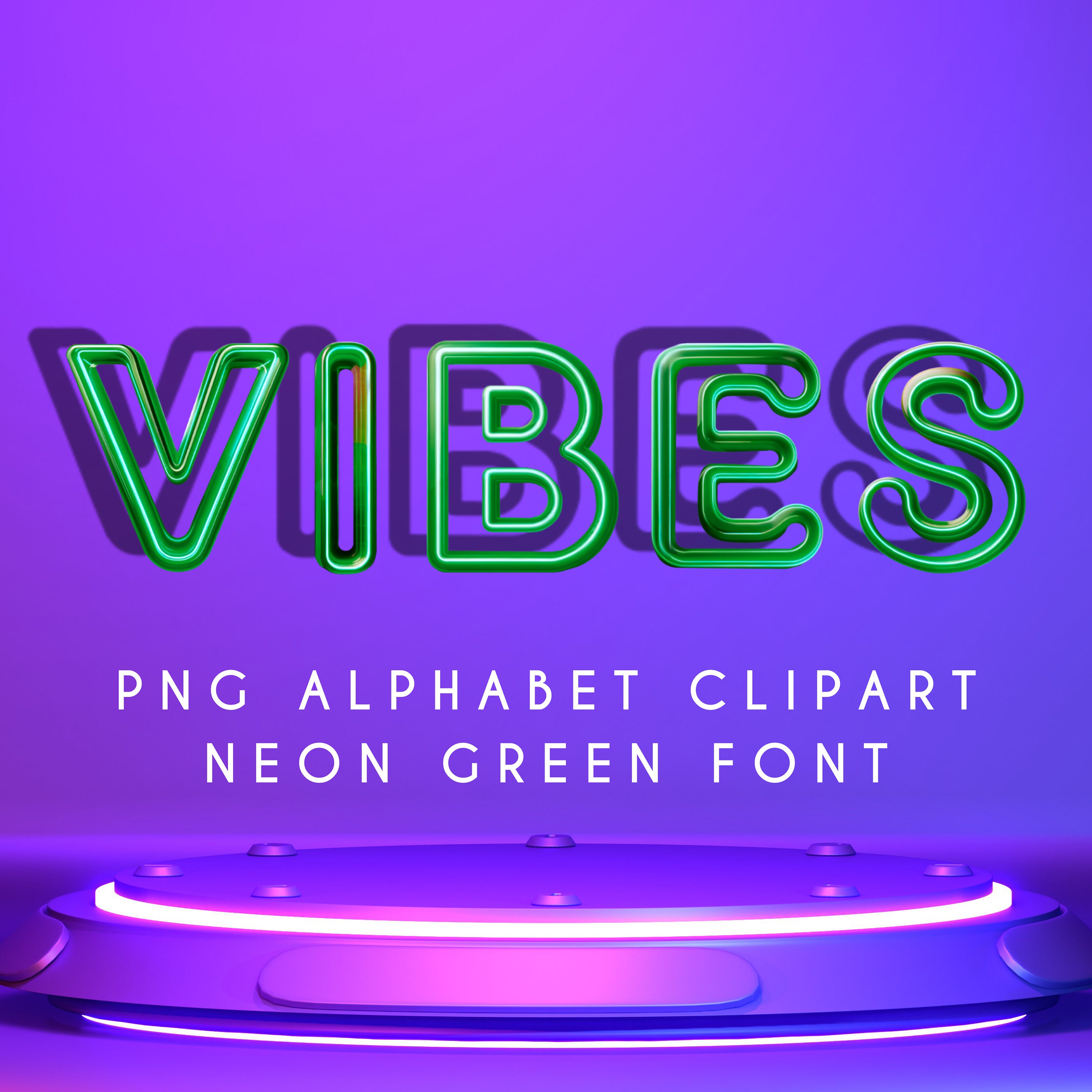 Neon Font PNG Lettering, Digital Green Glowing Letters, 3D Alpha Doodle ...