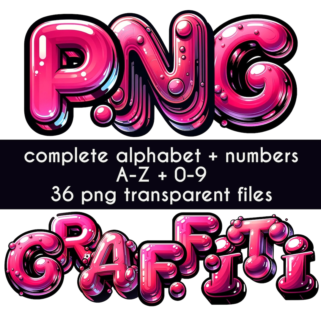 Graffiti Font Bundle - 3D PNG Alphabet, Bubble Letters, Doodle Font ...