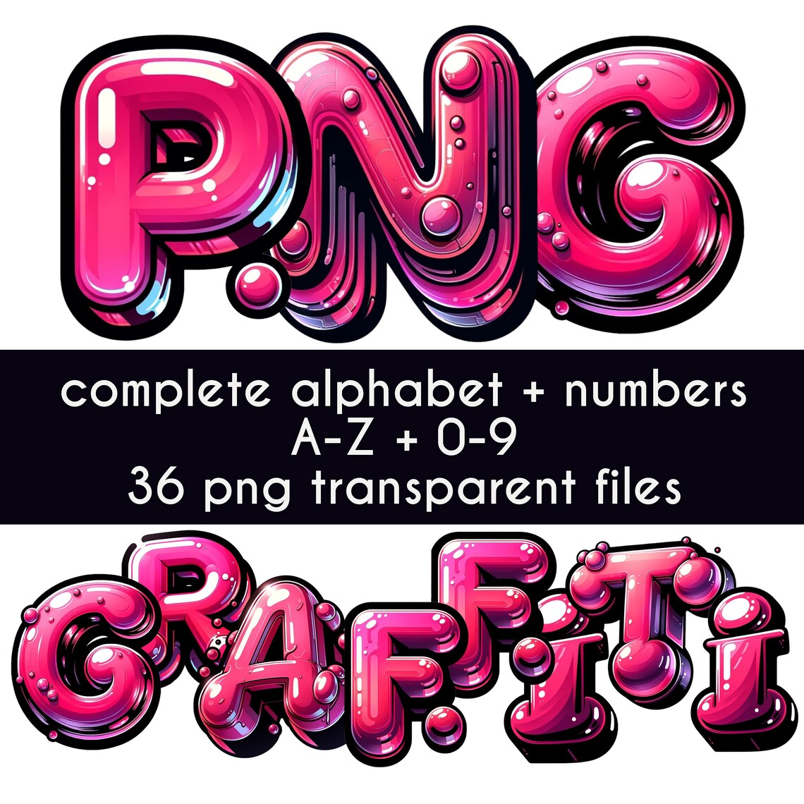 Graffiti Font Bundle - 3D PNG Alphabet, Bubble Letters, Doodle Font ...