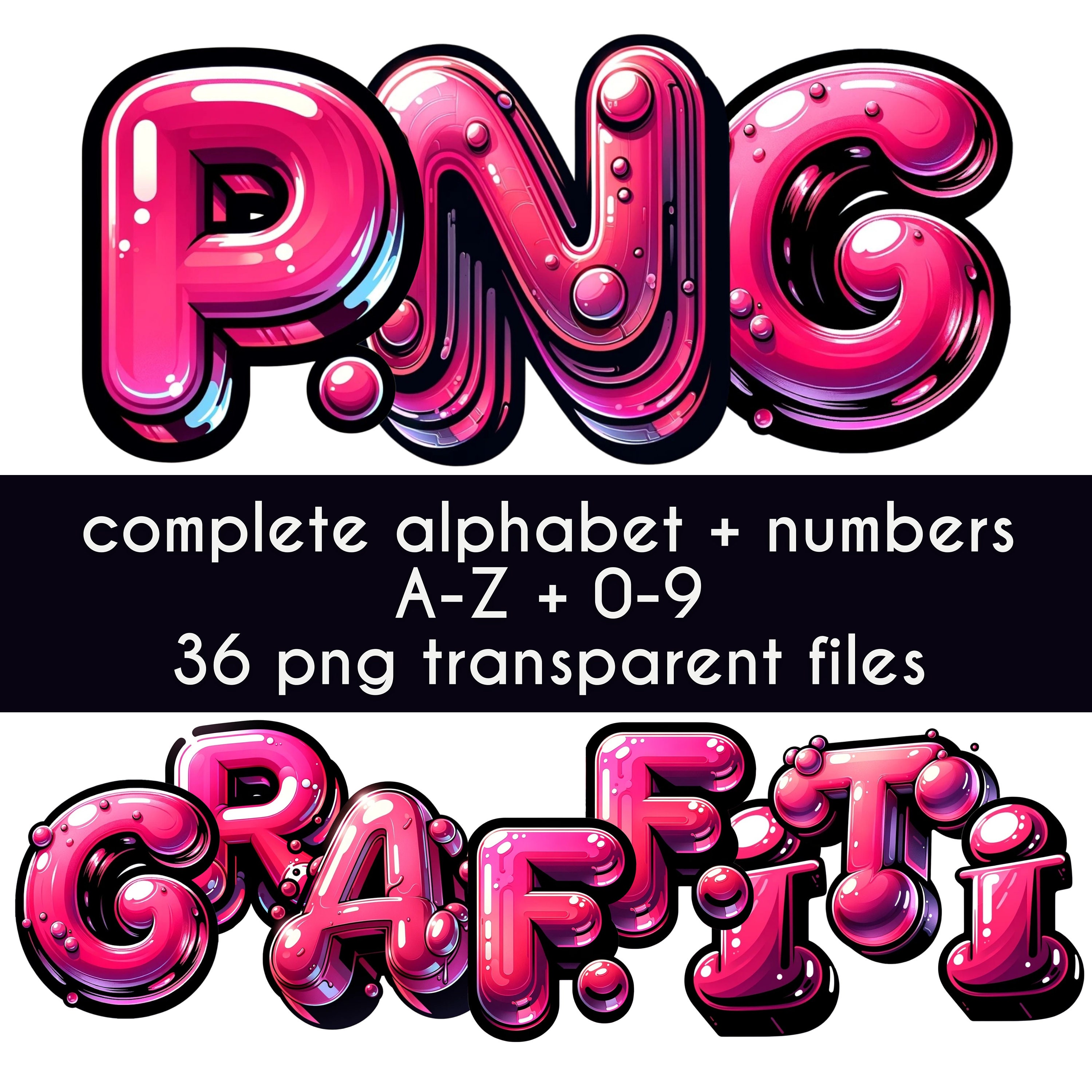 Graffiti Font Bundle 3D PNG Alphabet, Bubble Letters, Doodle Font ...