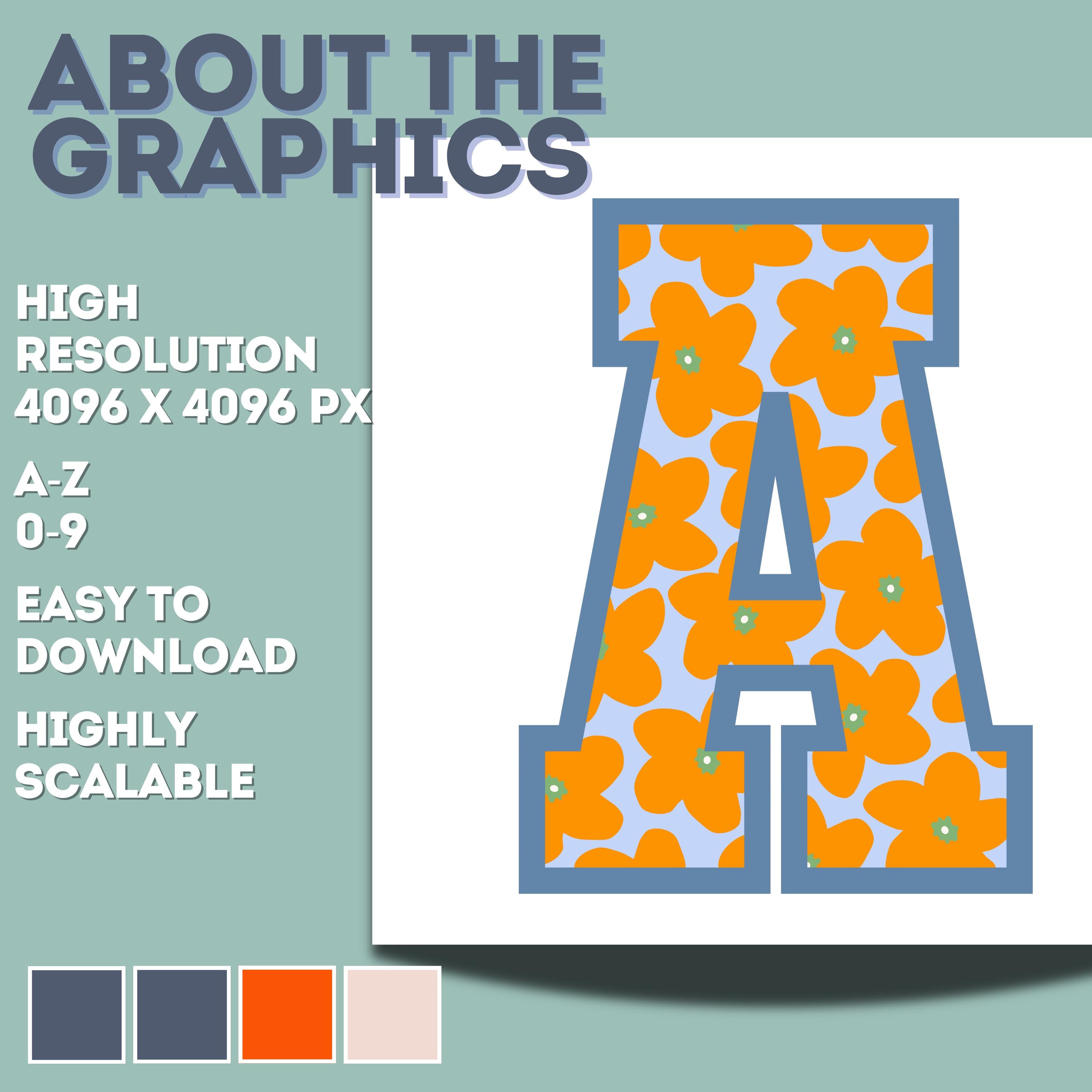 Flower Alphabet Clipart PNG Font | Varsity Block Letters | Cute Floral ...