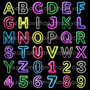 Neon Letters PNG Clipart Bundle, Glowing Neon Alphabet Letter, Alpha ...