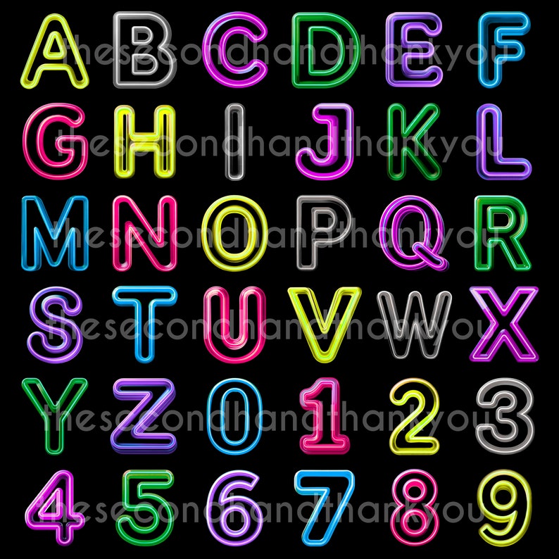 Neon Letters PNG Clipart Bundle, Glowing Neon Alphabet Letter, Alpha ...