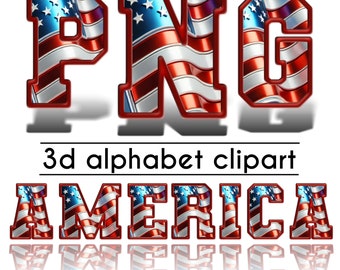 American Flag Alphabet Clipart Patriotic USA Letters & Numbers PNG ...