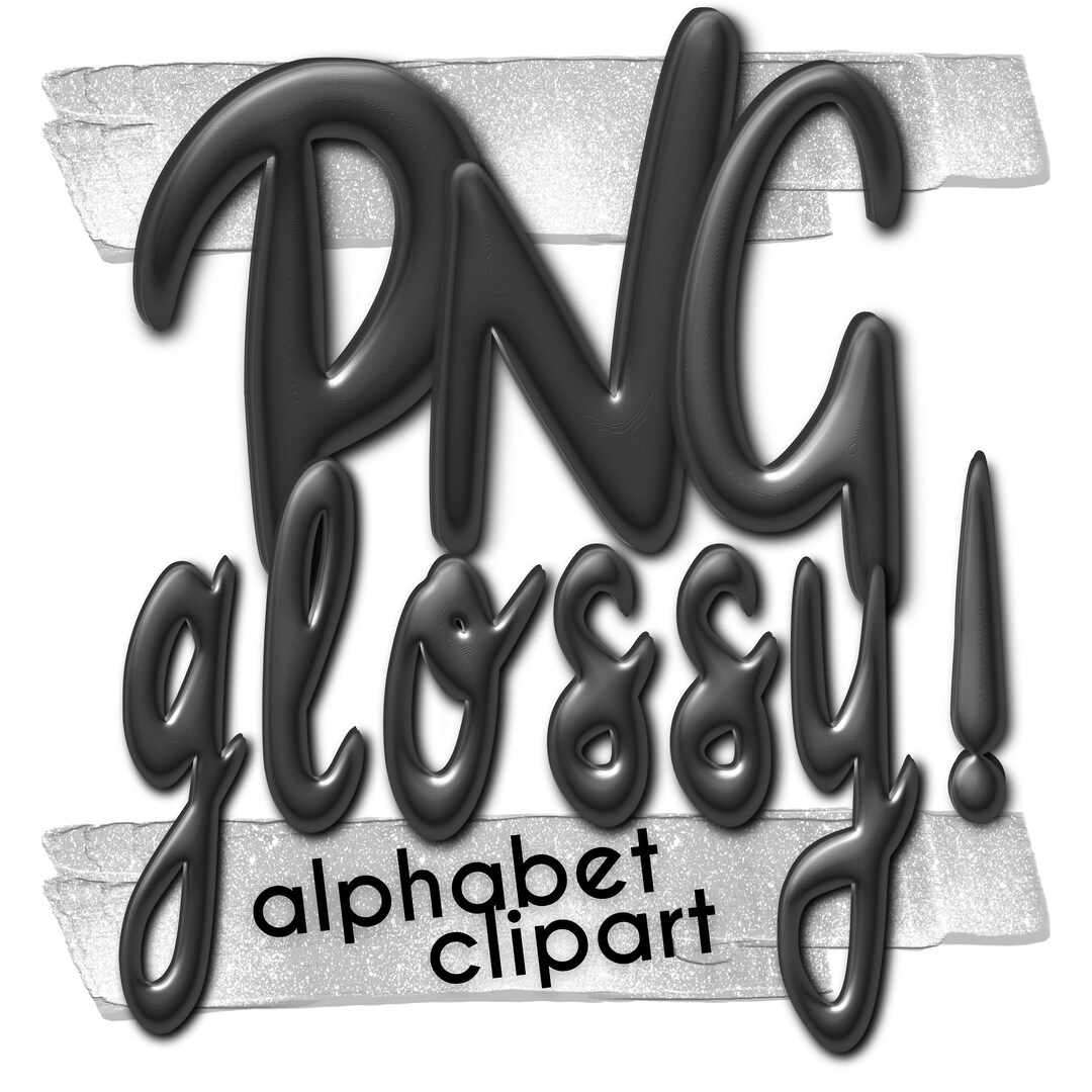 Black Glossy Script Alpha Font Letters: 3D PNG Metallic Alphabet ...