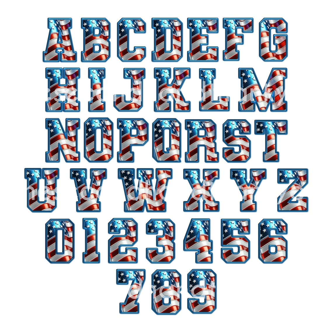 American Flag 3D Alphabet Clip Art, Patriotic Letters and Numbers, USA ...