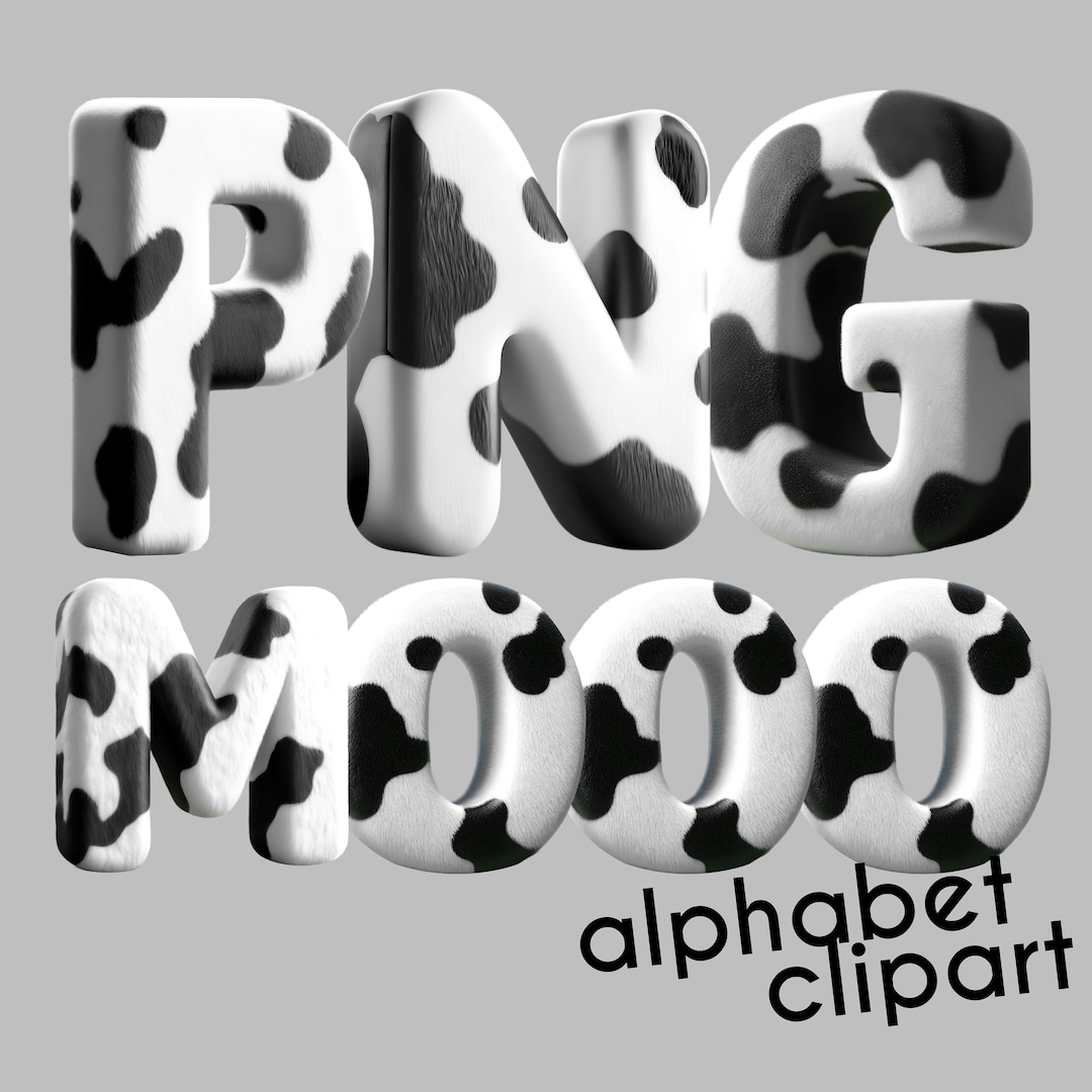 Cow Font Letters, Farm Alphabet Set, PNG Doodle Letter Font, Alpha Clip ...