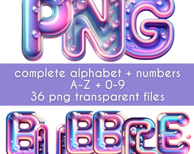 3D Bubbly Letters Clipart PNG Bundle Shiny Bubble Font Alphabet Bubble ...