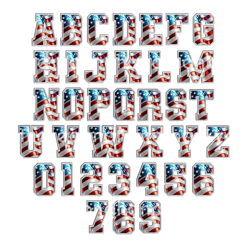 American Flag Alphabet Clipart Patriotic USA Letters Numbers Election ...