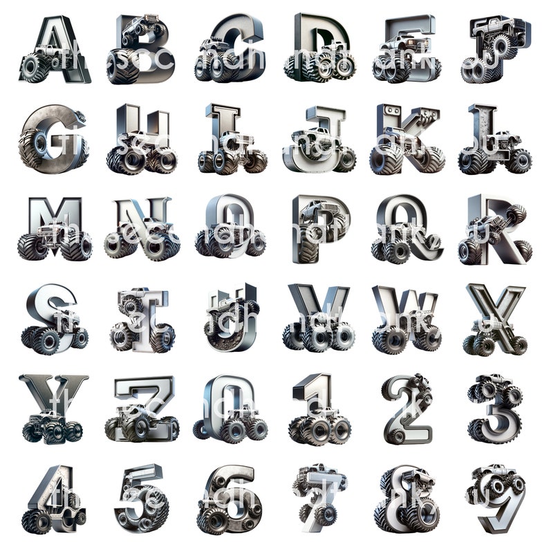 Monster Truck PNG, Doodle Letters, Doodle Font, 3D Letters, Alphabet ...
