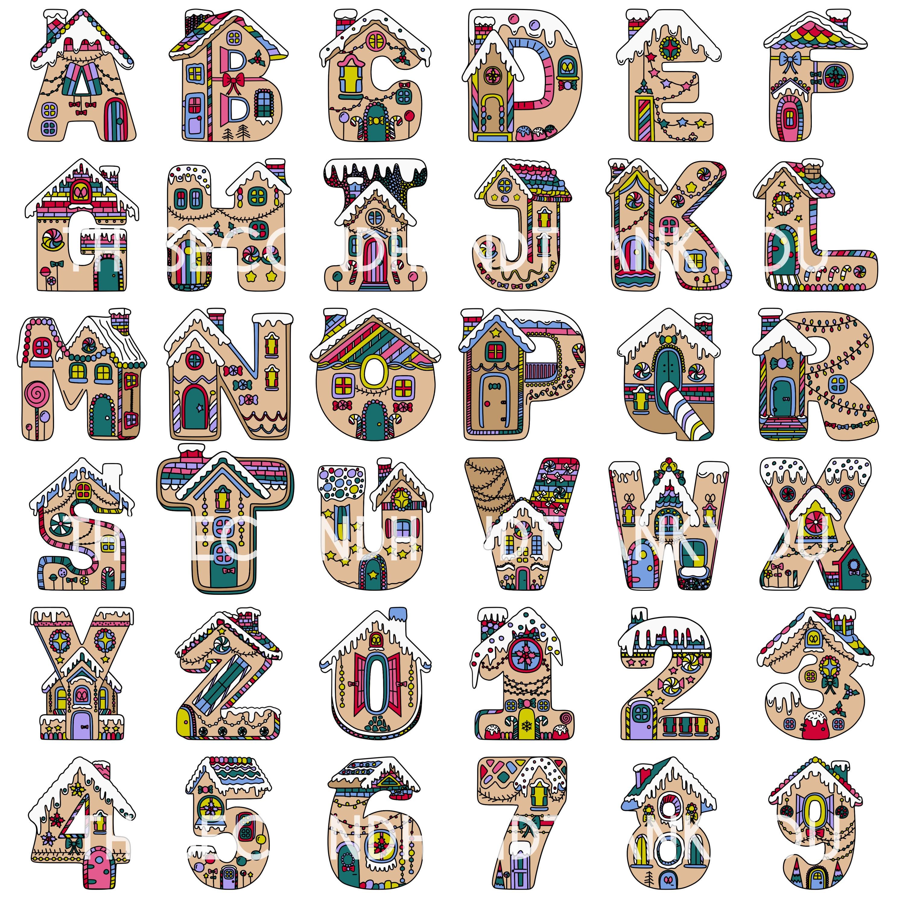 Gingerbread SVG Alphabet, PNG Printable Gingerbread House Clipart ...