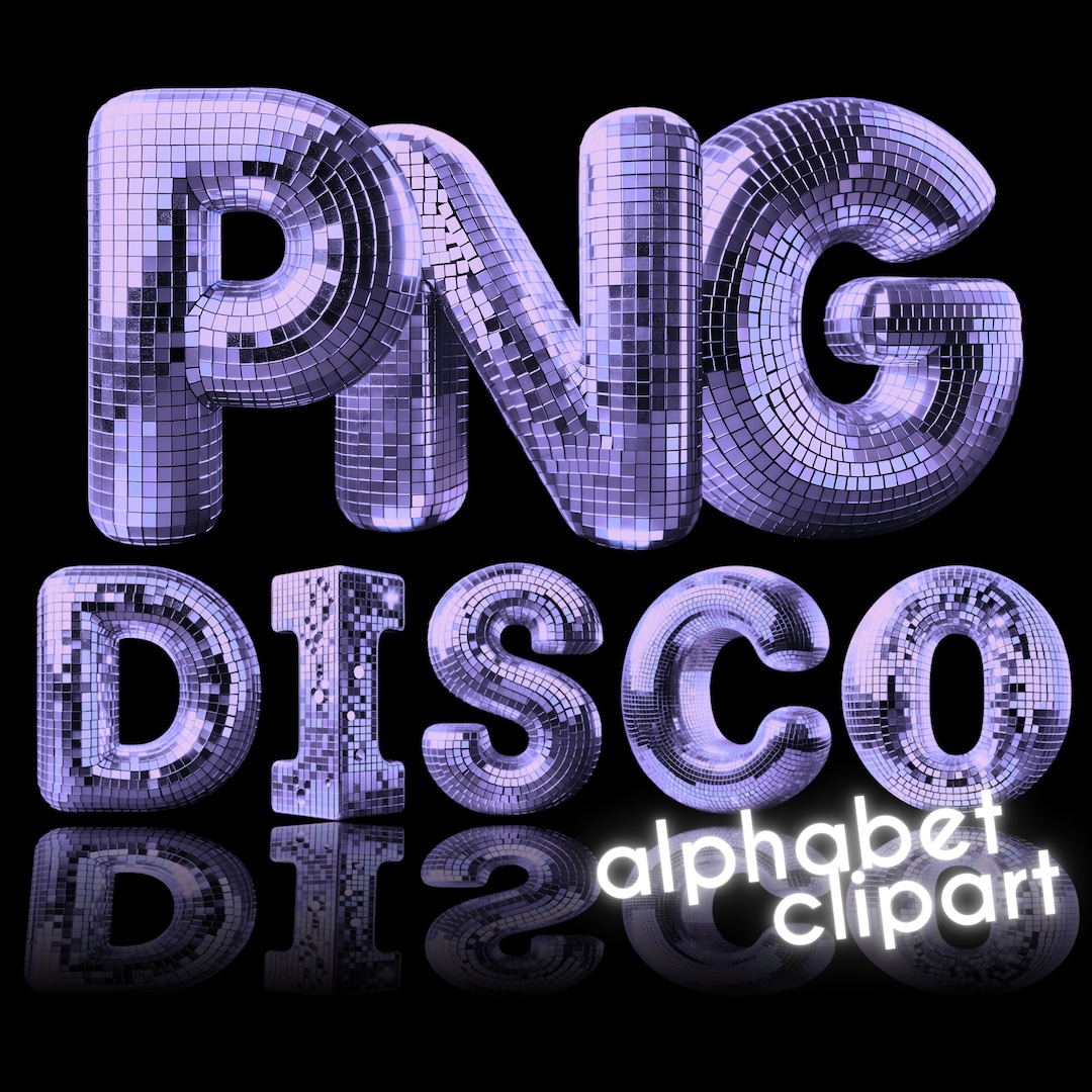 Disco Ball PNG Font: 3D Alphabet Colorful Purple Sparkly Clipart ...