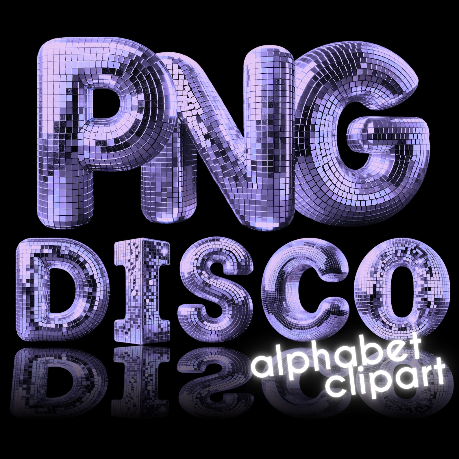 Disco Ball PNG Font: 3D Alphabet Colorful Purple Sparkly Clipart ...