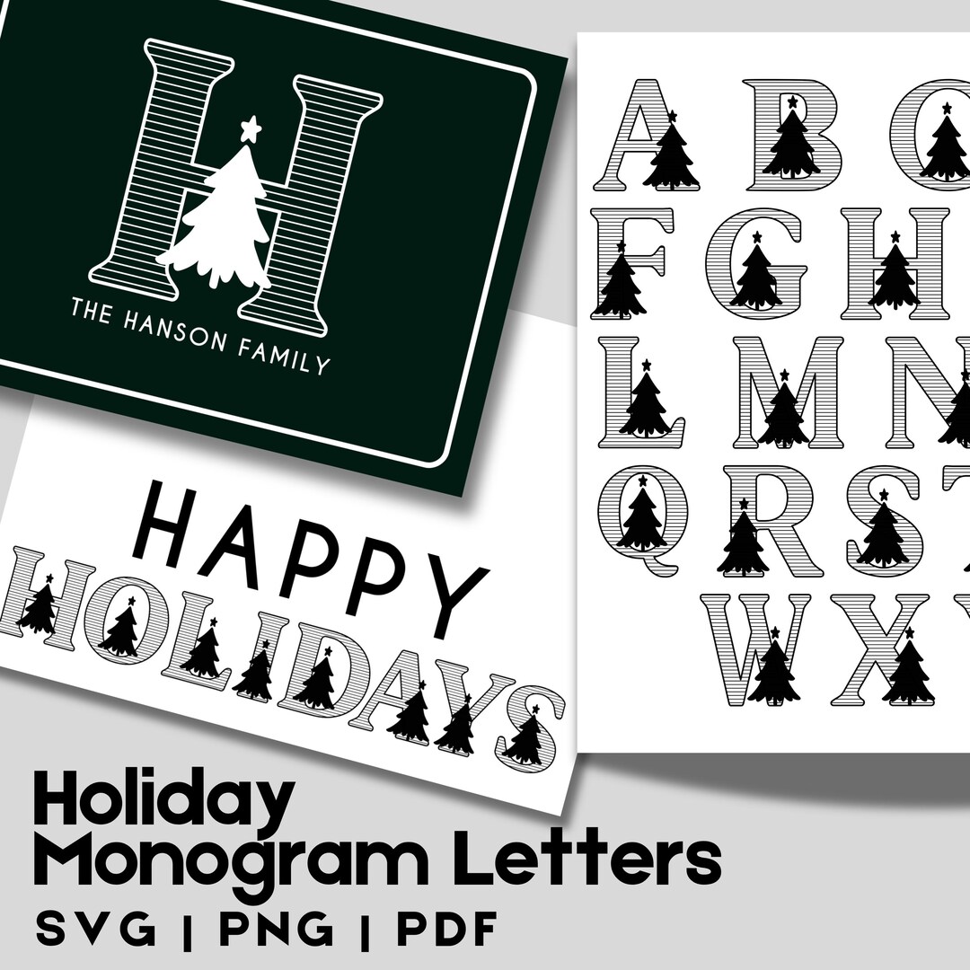 Christmas Monogram SVG Bundle, Modern Minimalist Monogram, Holiday ...