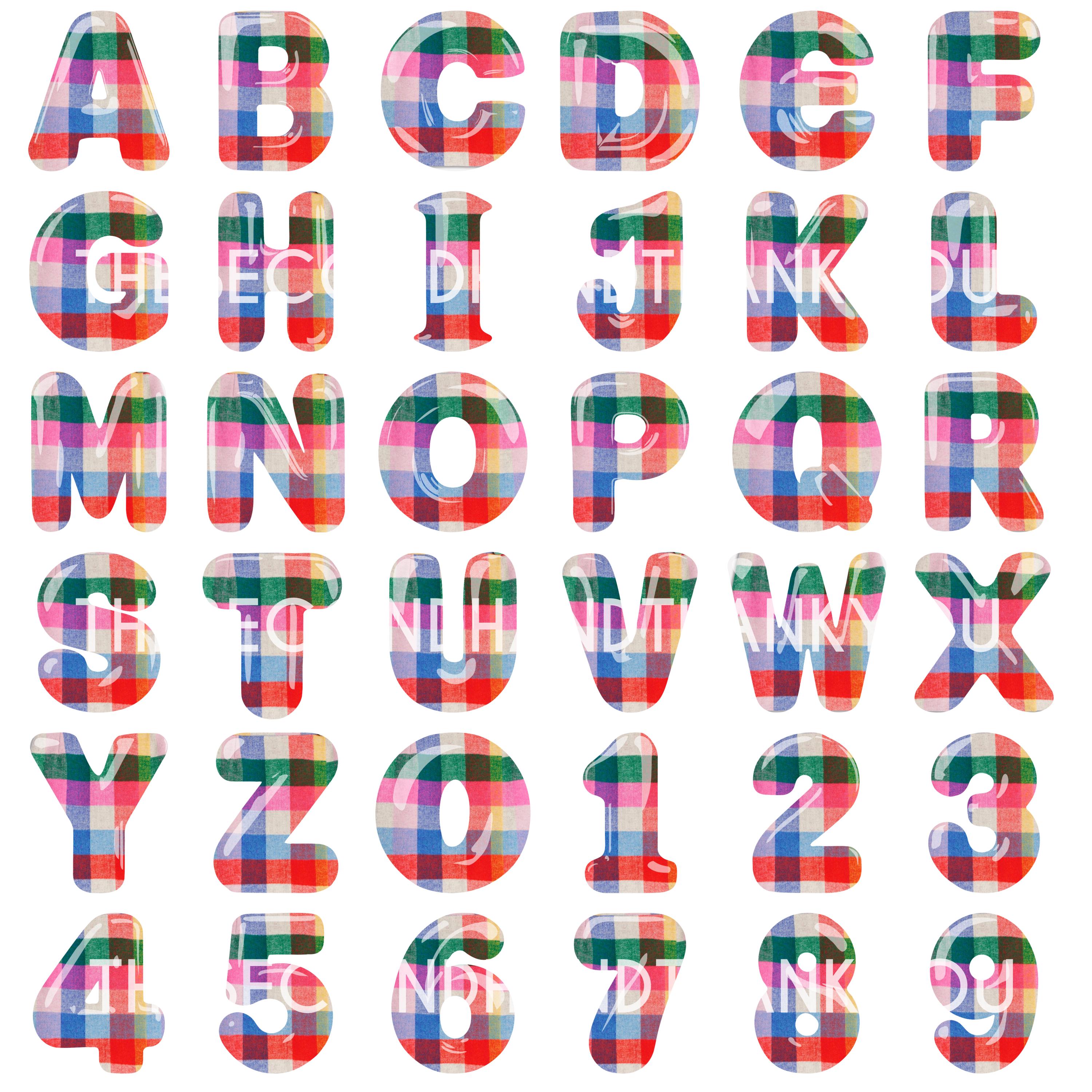 Picnic Plaid Alphabet Clipart Set – 3D Plaid Letters and Numbers PNG ...