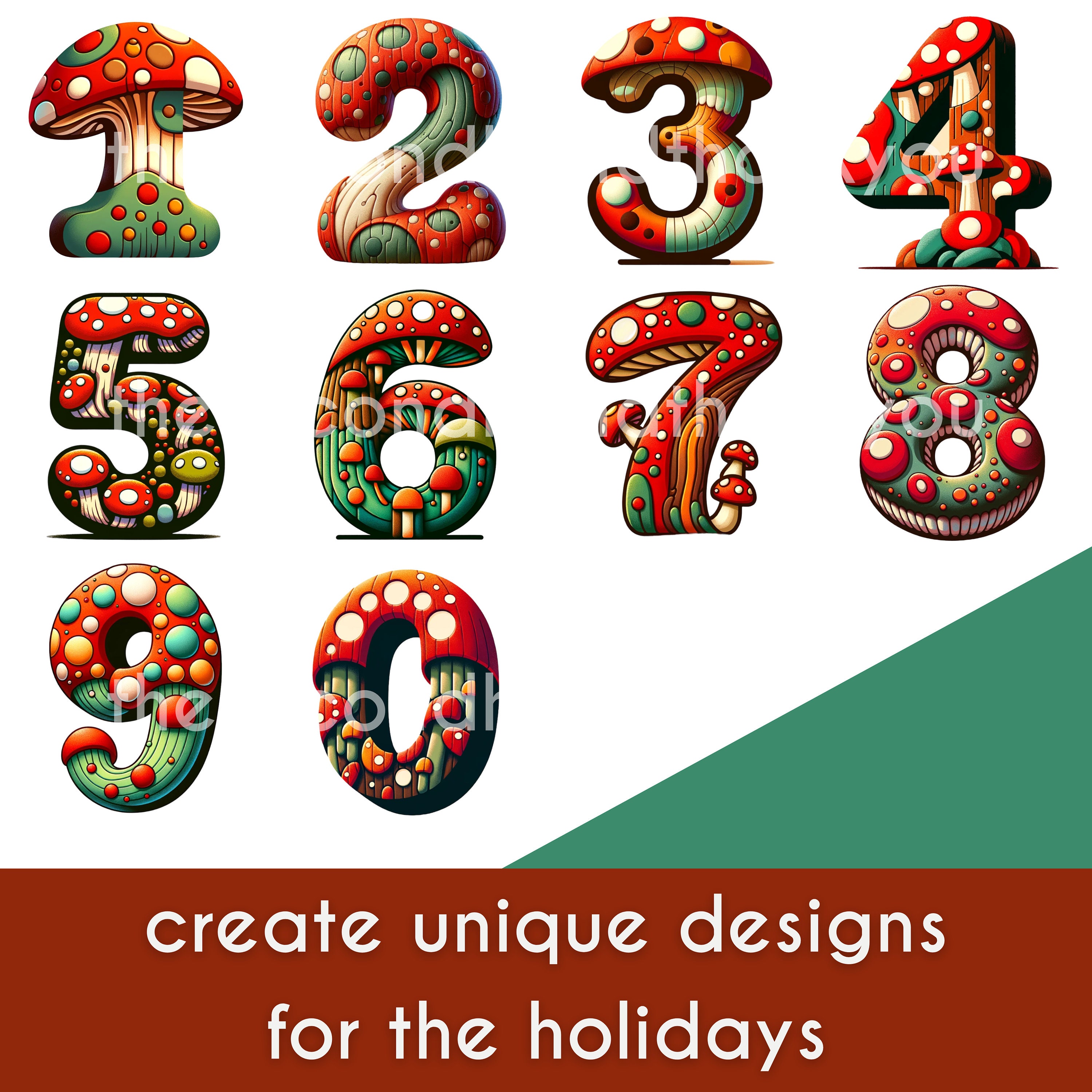 Mushroom Font, Mushroom Clipart, Mushroom PNG, Doodle Font, Retro ...