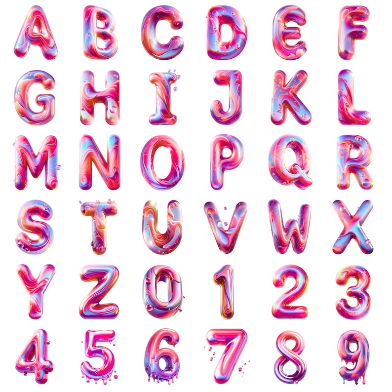 Liquid Font Bubble PNG Letters: Cool 2000s Y2K Millennial Trippy Pink ...