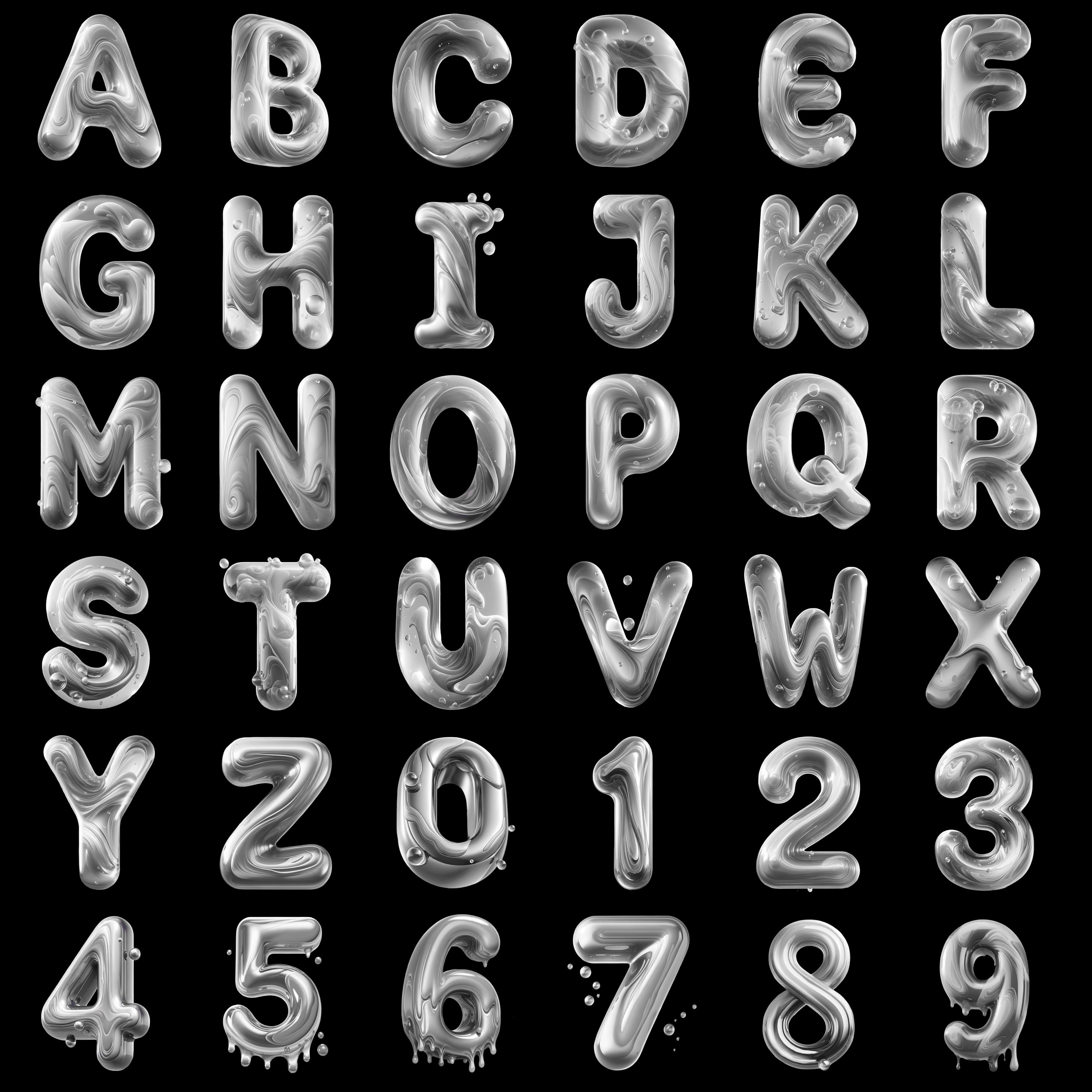 Liquid Font Bubble PNG Letters: Cool 2000s Y2K Millennial Trippy Chrome ...