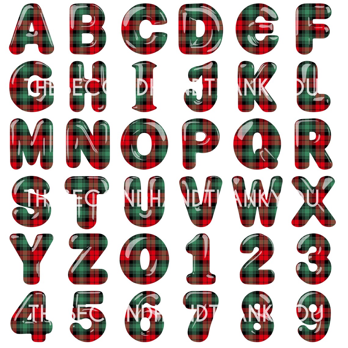 Plaid Alphabet Clipart | 3D Christmas Letters & Numbers PNG | Plaid ...