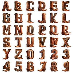 Western Font 3D PNG Letters, Cowboy Alphabet Set, Cowgirl Doodle Letter ...