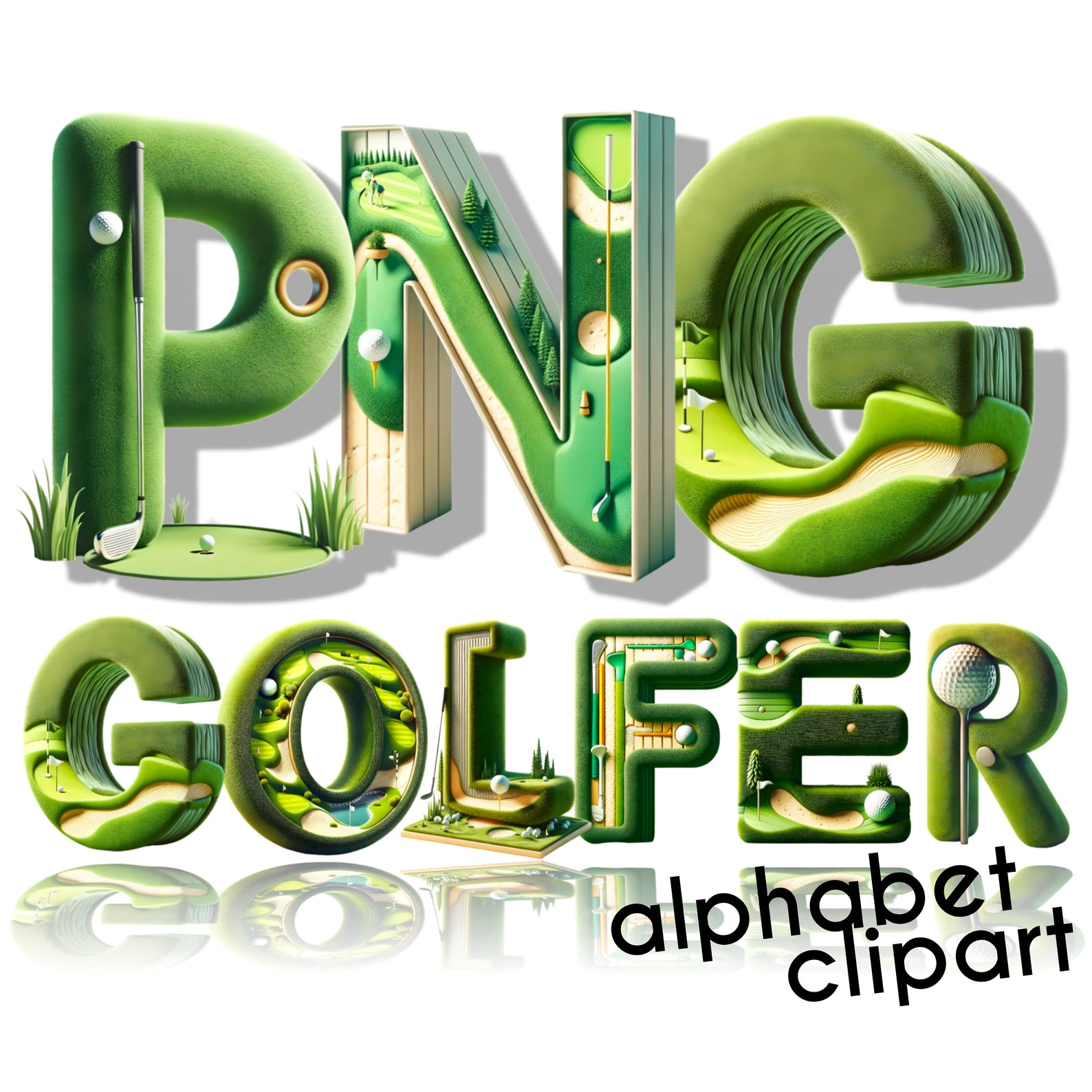 Golf Alphabet, Golf PNG, Doodle Letters, Doodle Font, 3D Letters ...
