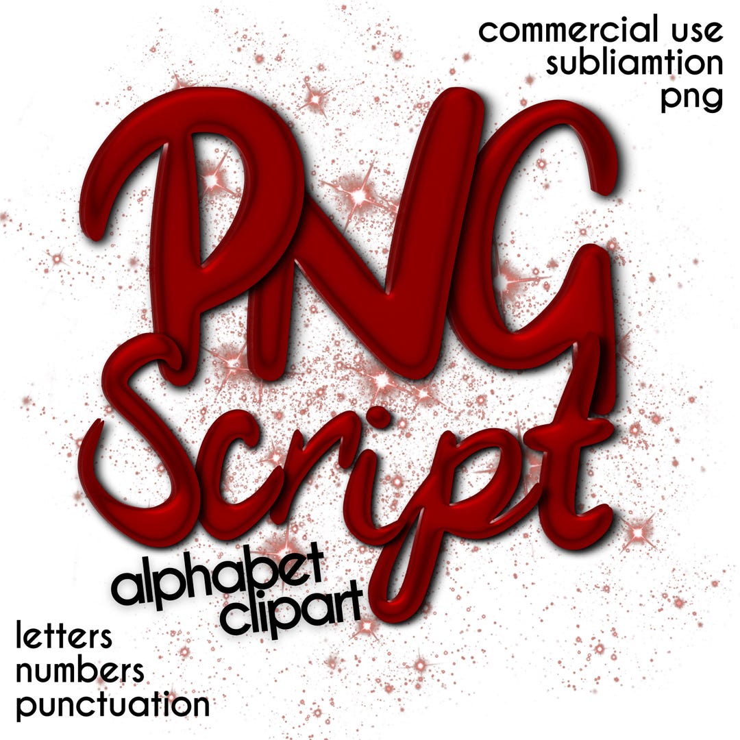 Red Puffy Script Alphabet Font PNG Letters and Numbers Clipart for ...