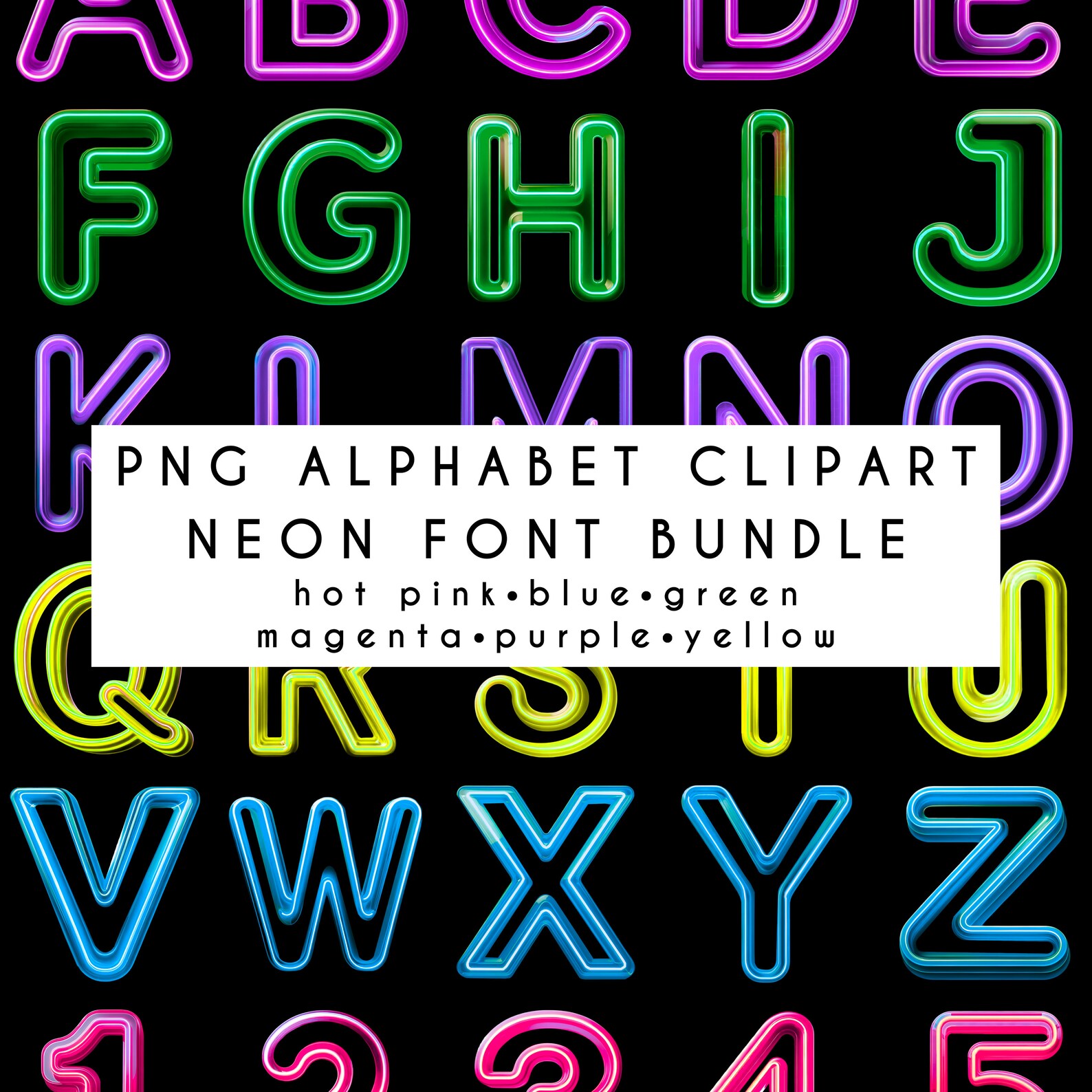 Neon Letters PNG Clipart Bundle, Glowing Neon Alphabet Letter, Alpha ...